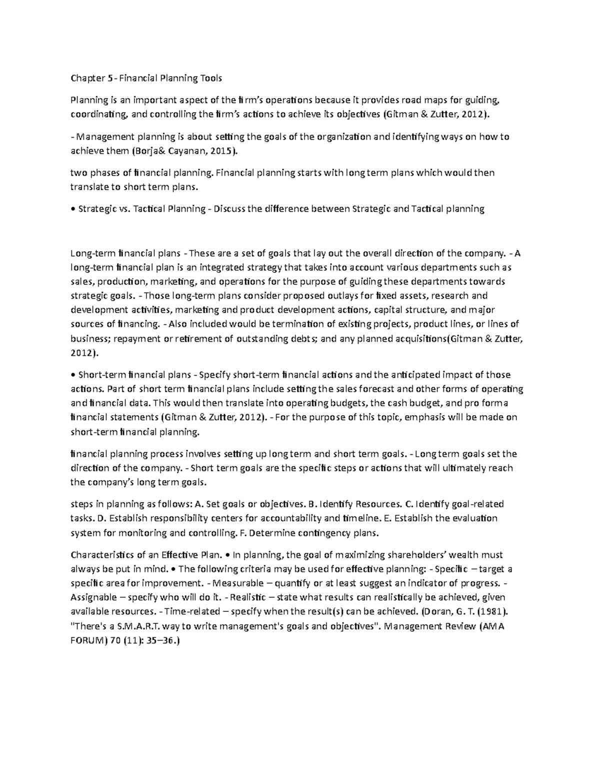 Chapter 5 Financial Planning - Chapter 5- Financial Planning Tools ...