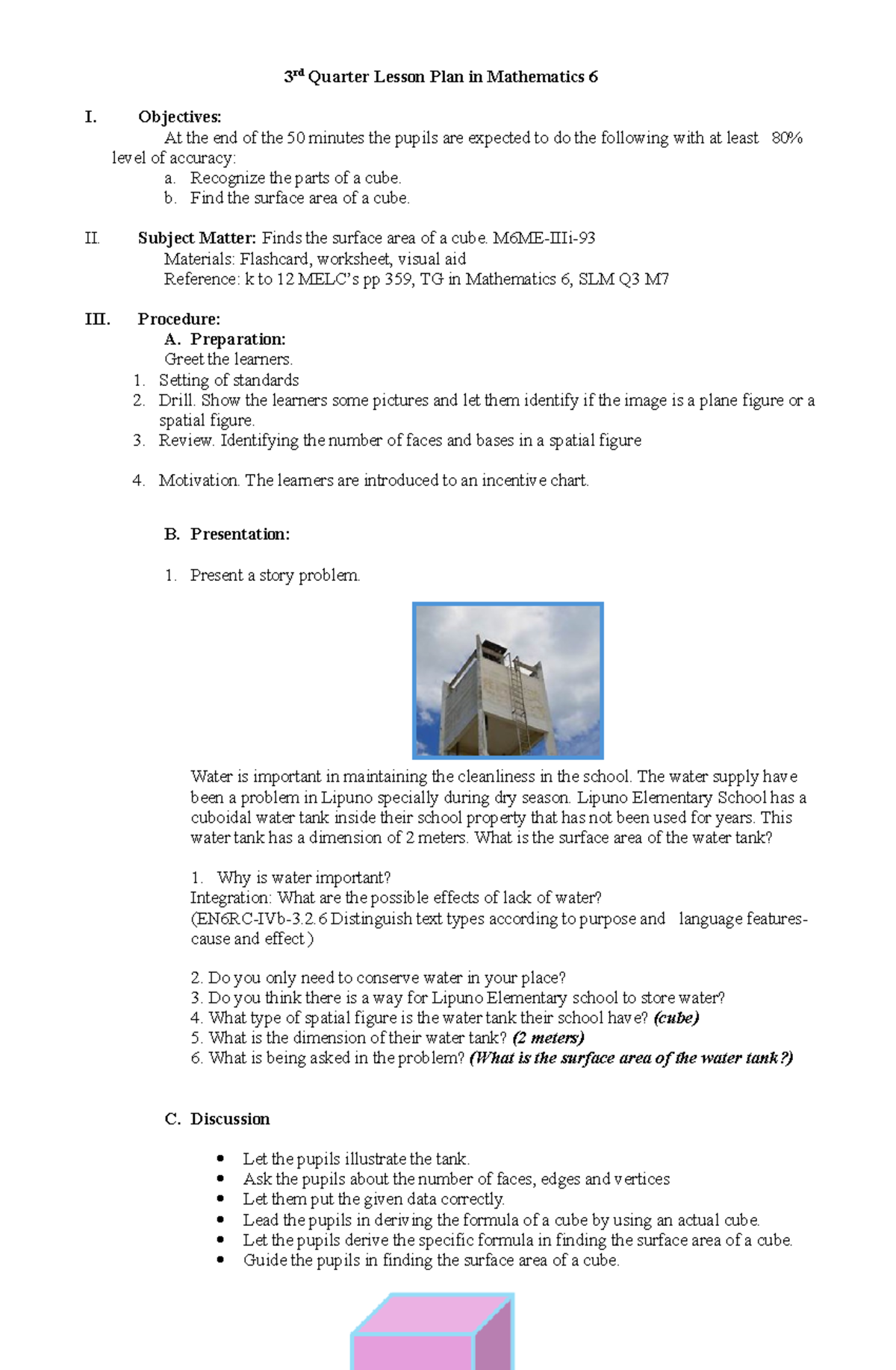 3rd Quarter Lesson Plan in Mathematics - Objectives: At the end of the ...