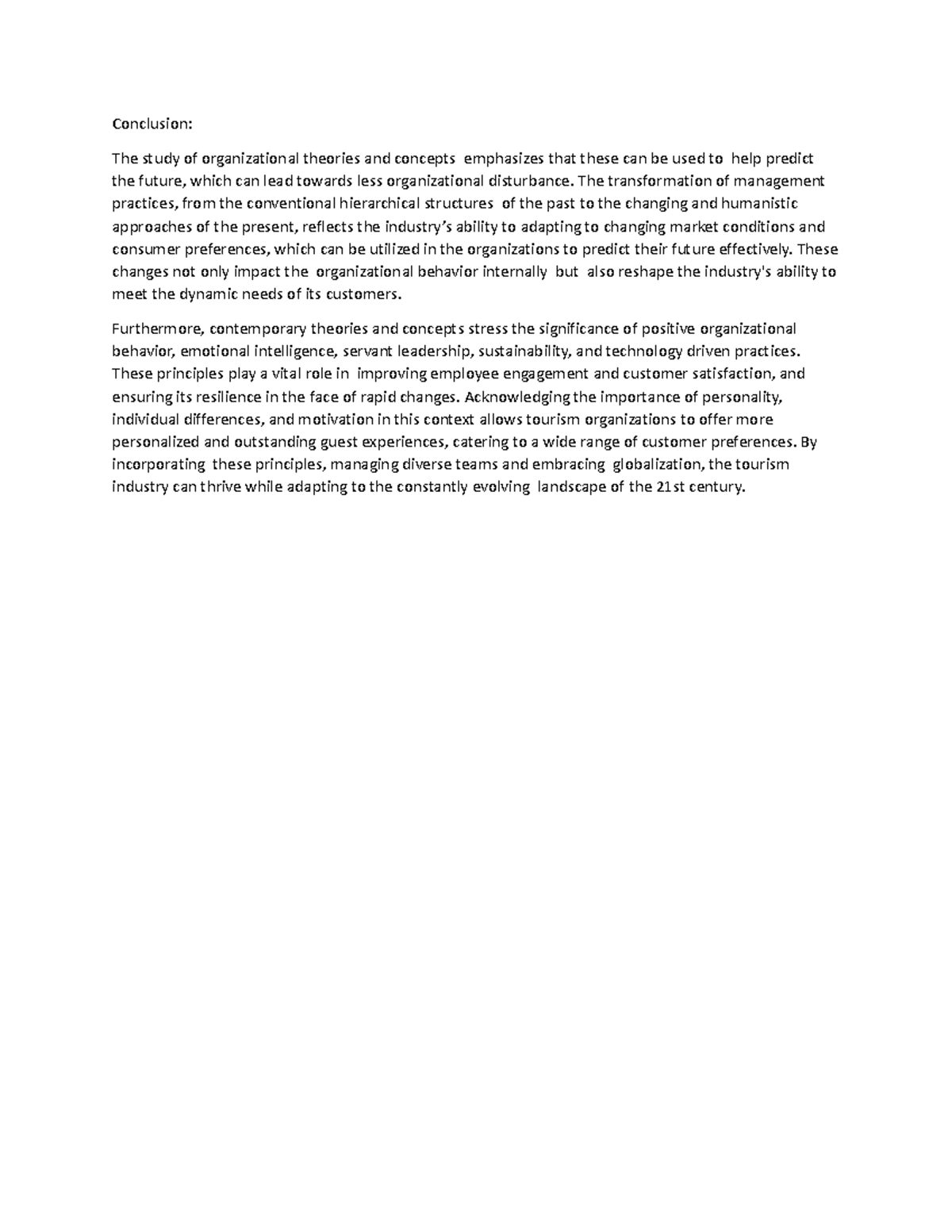 Conclusion - Conclusion: The study of organizational theories and ...