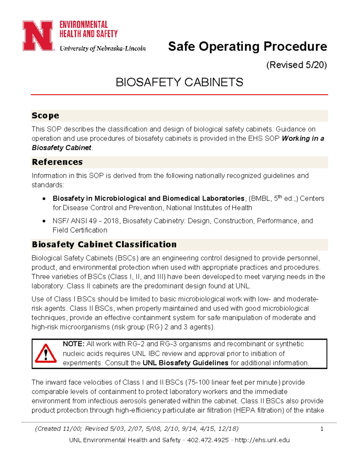 Bio safety cabinet: Safety operating procedure - Safe Operating ...