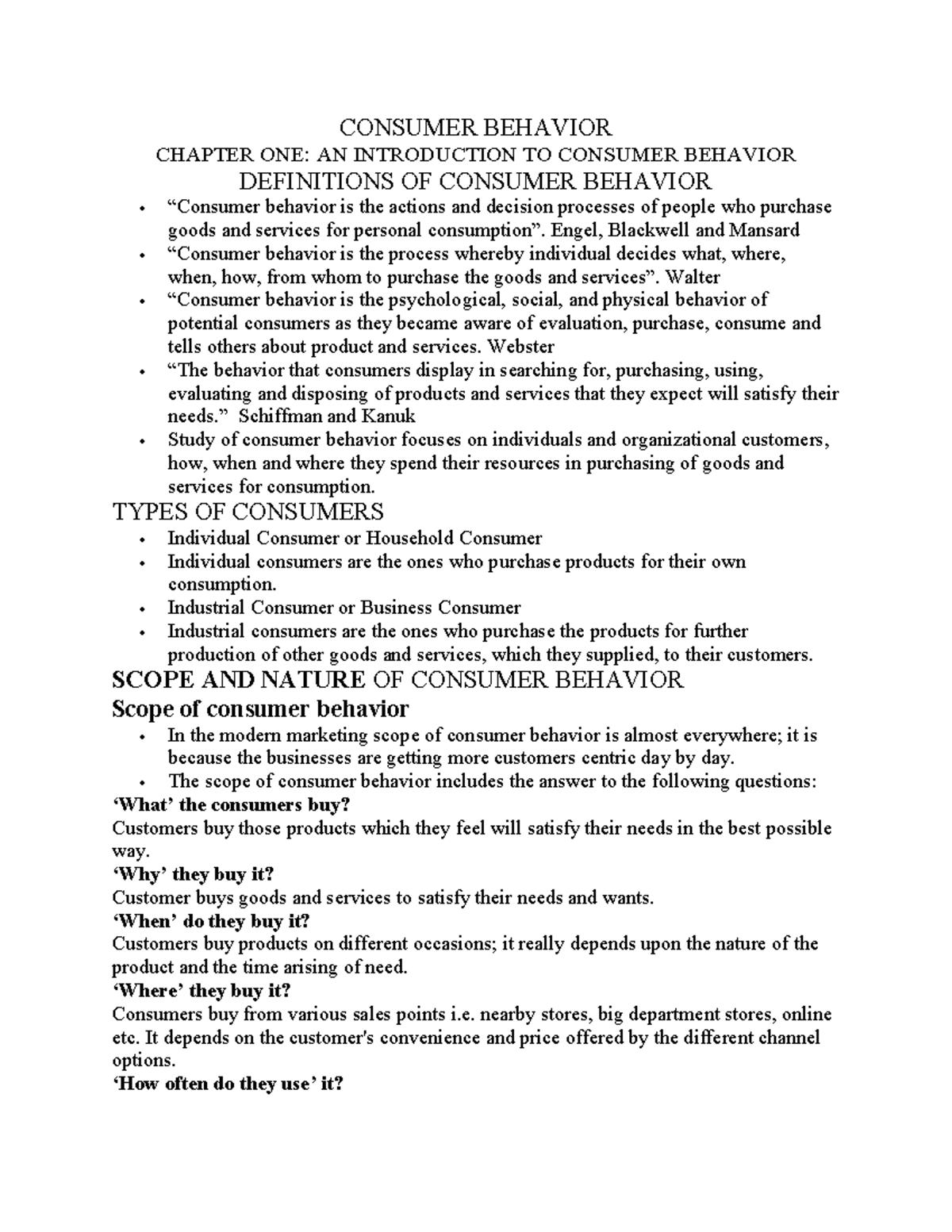 CB - chapter 1 - CONSUMER BEHAVIOR CHAPTER ONE: AN INTRODUCTION TO ...