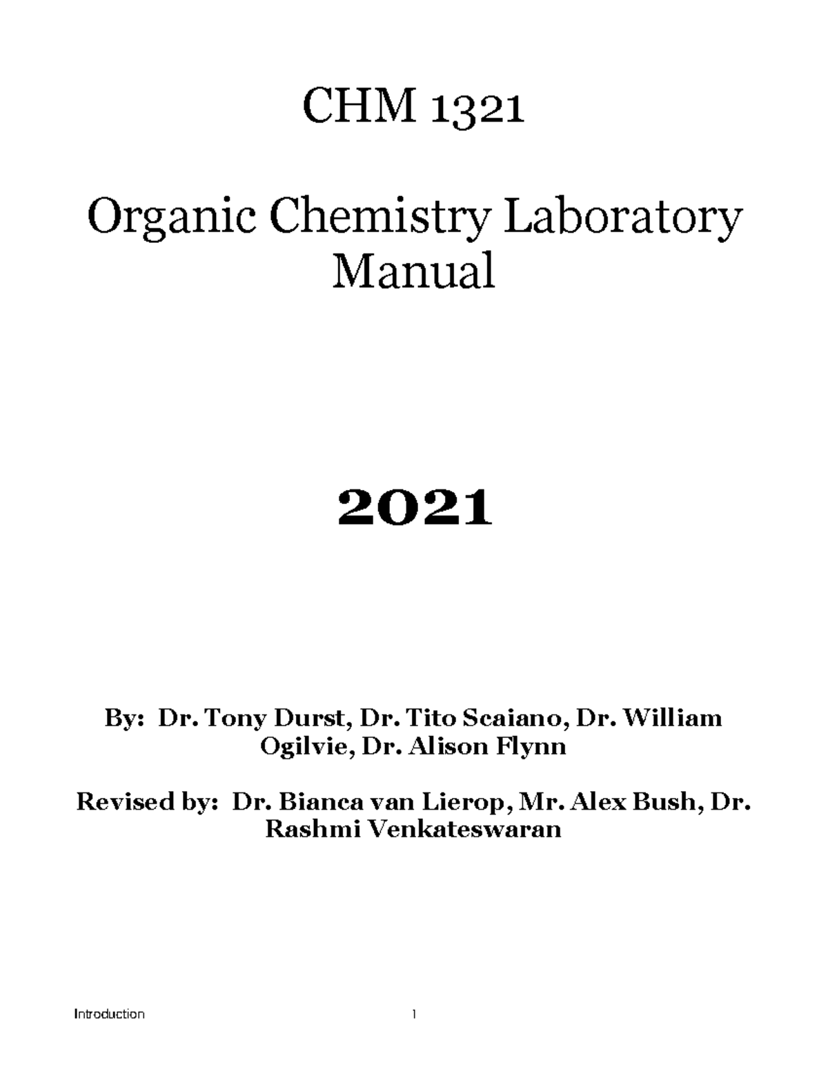 CHM1321 Lab Manual - Introduction 1 CHM 1321 Organic Chemistry ...