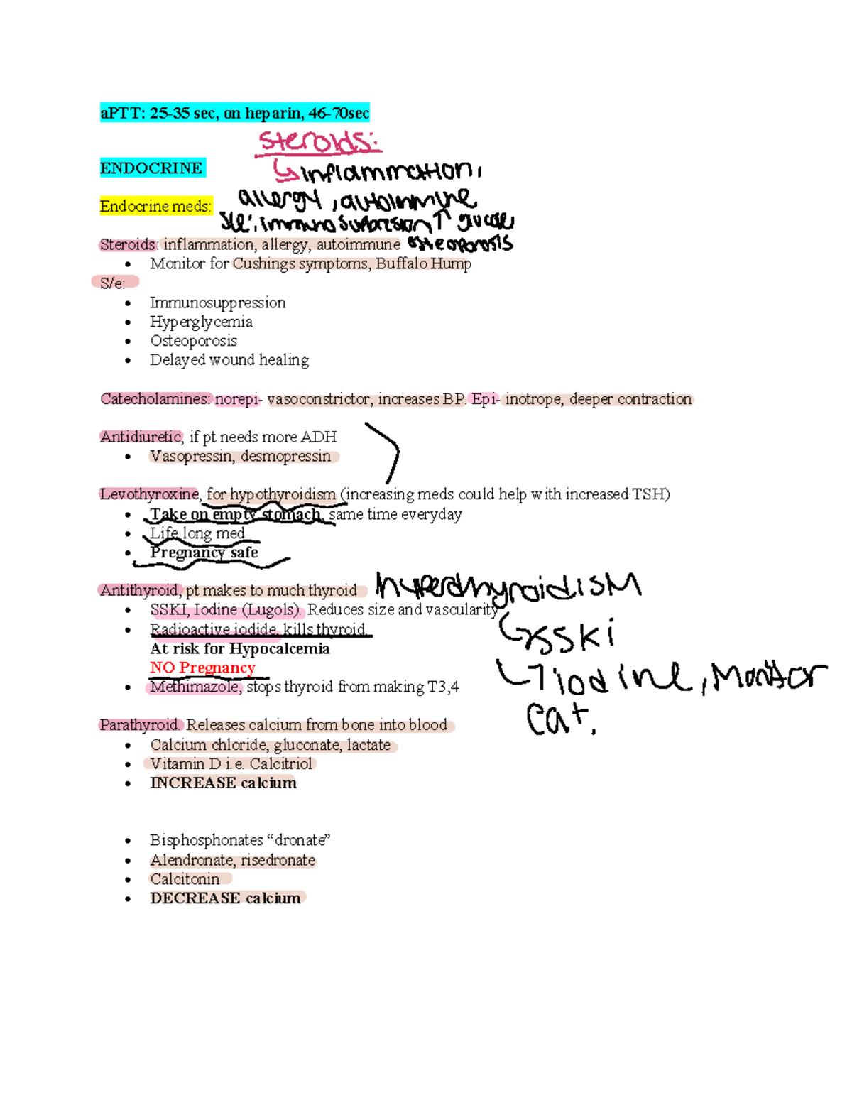 6 Endocrine - Notes - aPTT: 25-35 sec, on heparin, 46-70sec ENDOCRINE ...