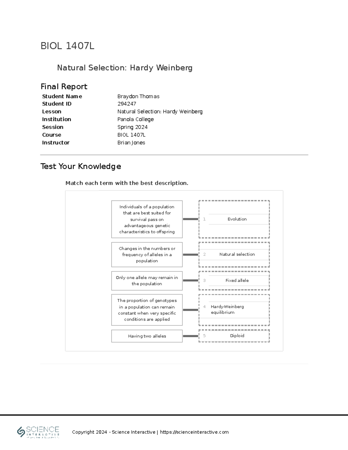 BIOL1407L Natural Selection Hardy Weinberg 294247 - Student Name ...