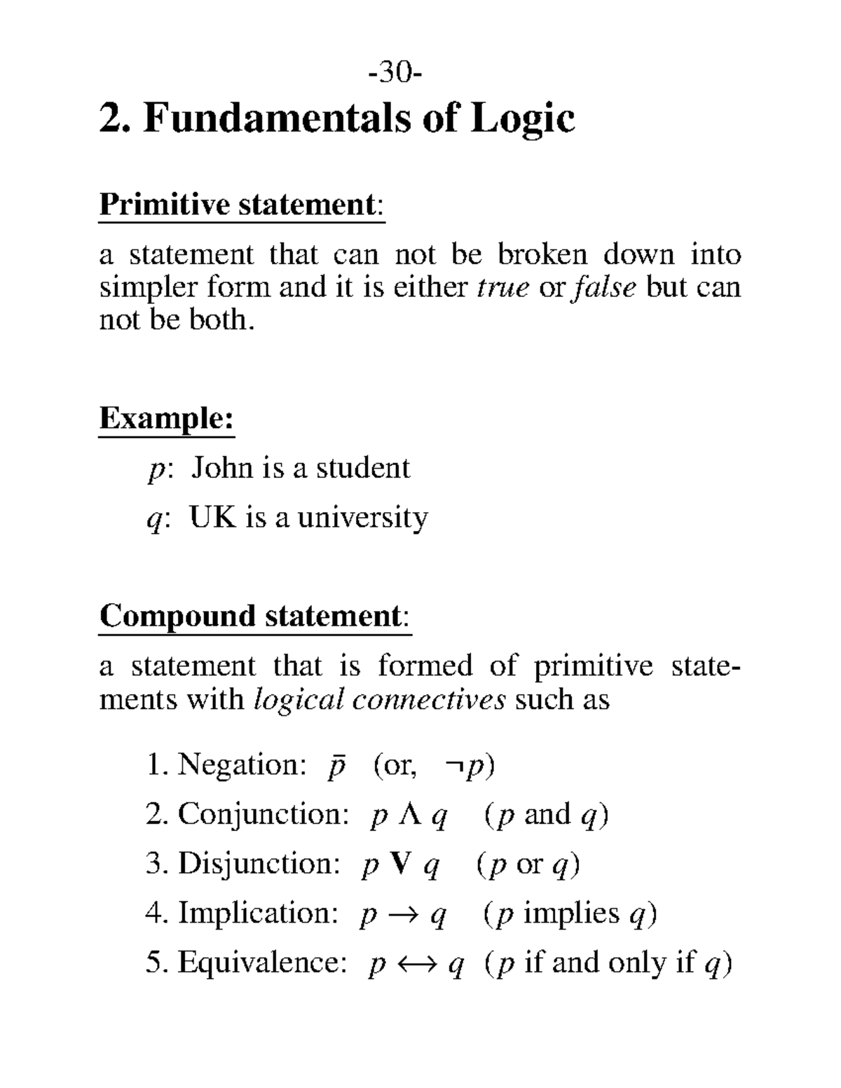 RPG-2-Logic 1 - Yes - 2. Fundamentals of Logic Primitive statement: a statement that can not be ...