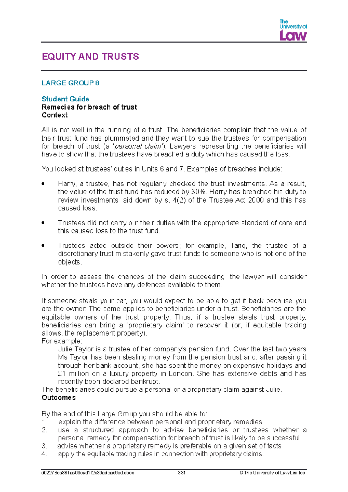 EQT LG 8 - Lecture Notes - EQUITY AND TRUSTS LARGE GROUP 8 Student ...