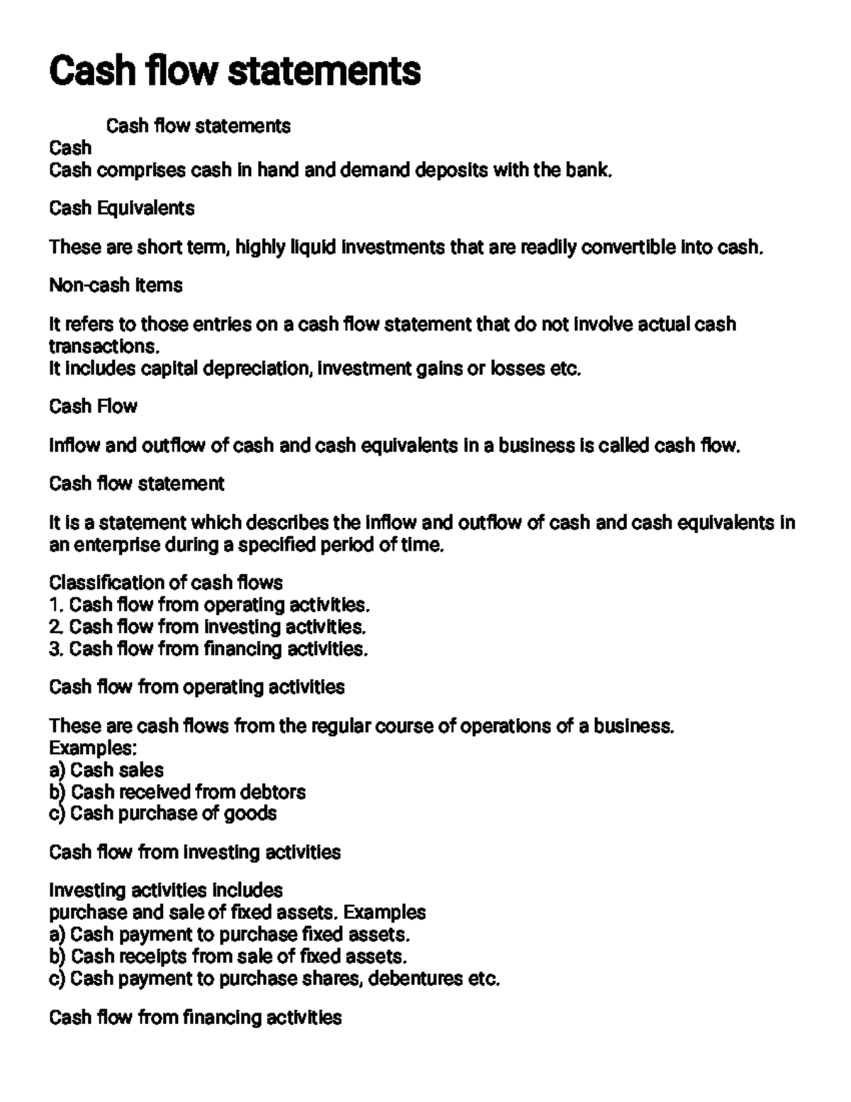 Important Theories Chapter Cash flow Statement - Cash flow statements ...