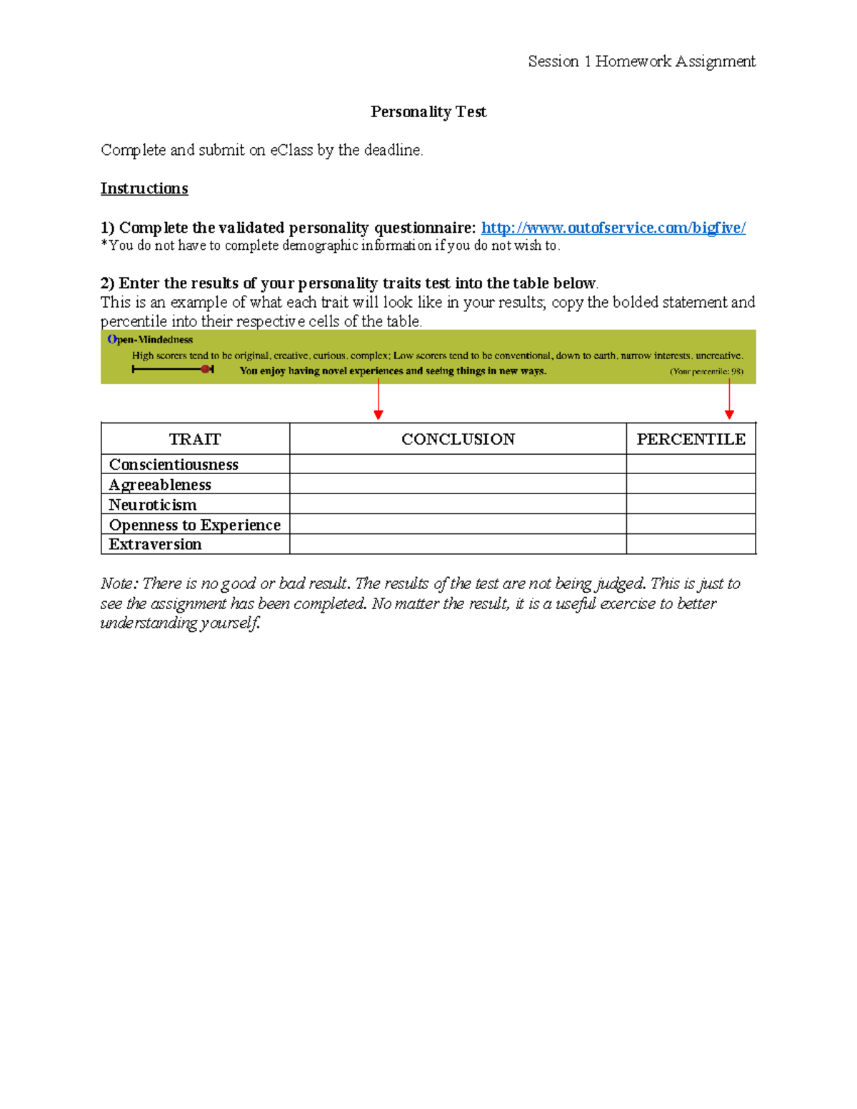 Personality Test (Session 1 Homework) - Session 1 Homework Assignment ...