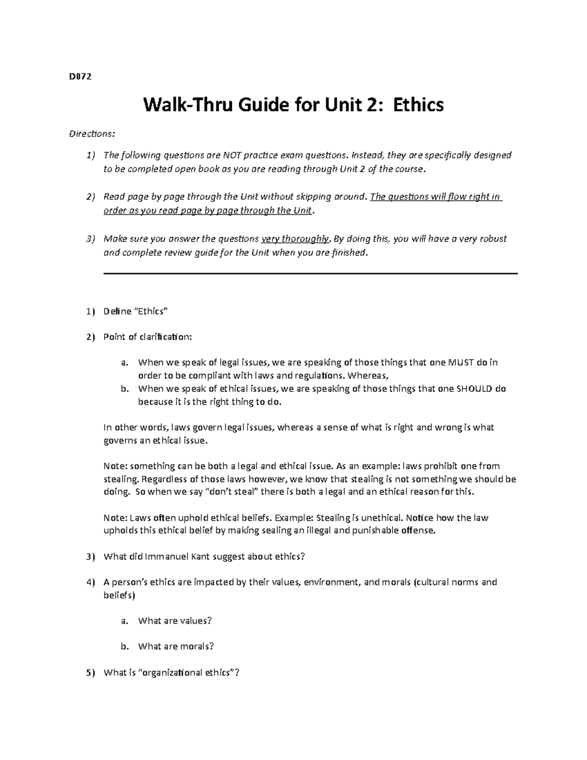D072 Unit 2 Walk-Thru Guide - Ethics - D072 - WGU - Studocu