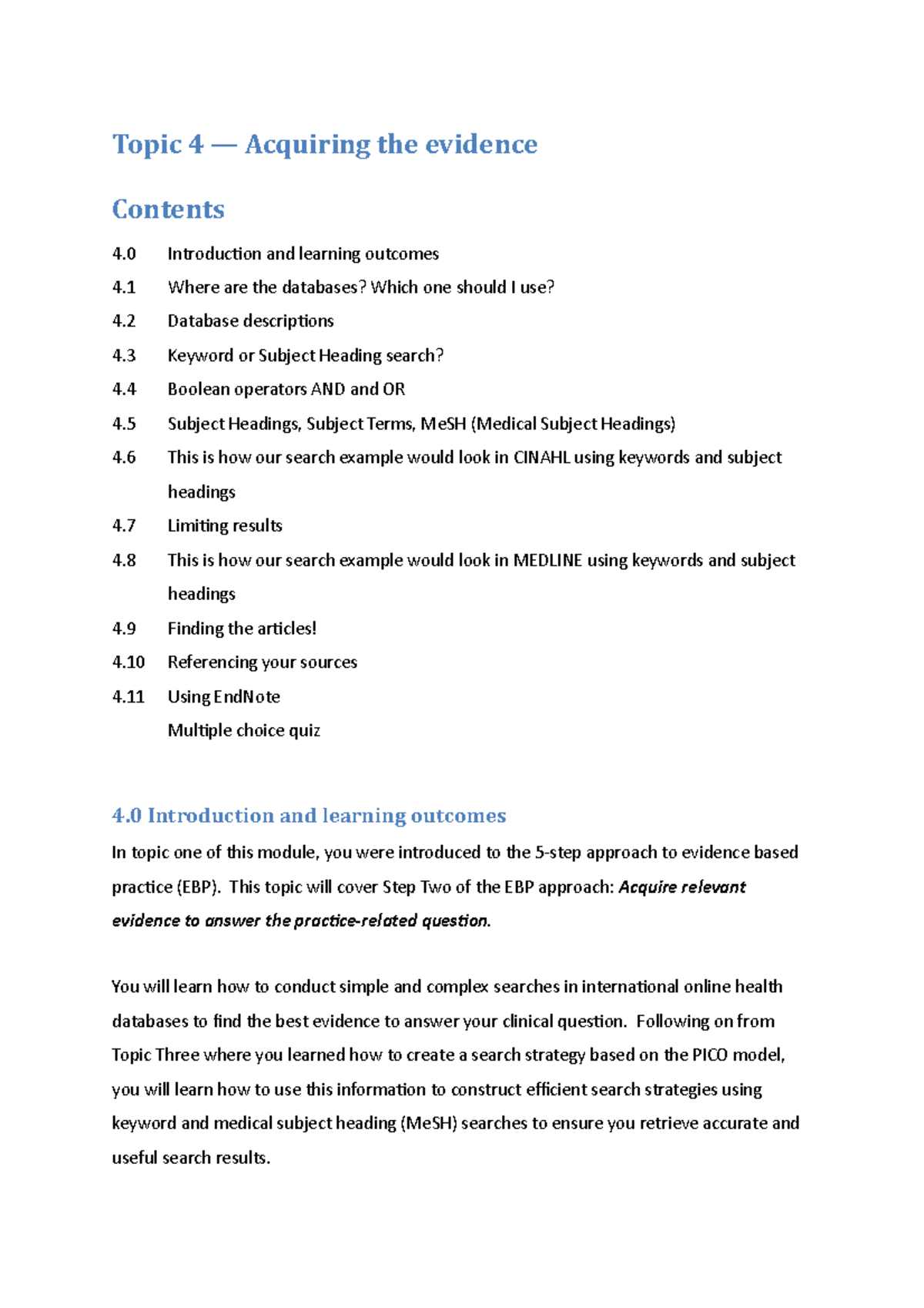 RAE ebook, Module 1, Topic 4 - Topic 4 Acquiring the evidence Contents ...
