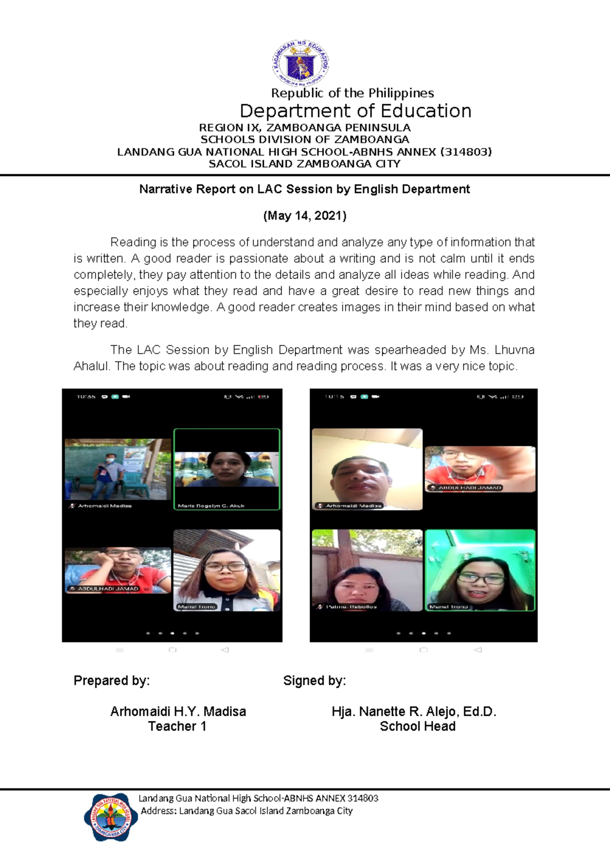 Narrative Report-Reading - Republic of the Philippines Department of ...