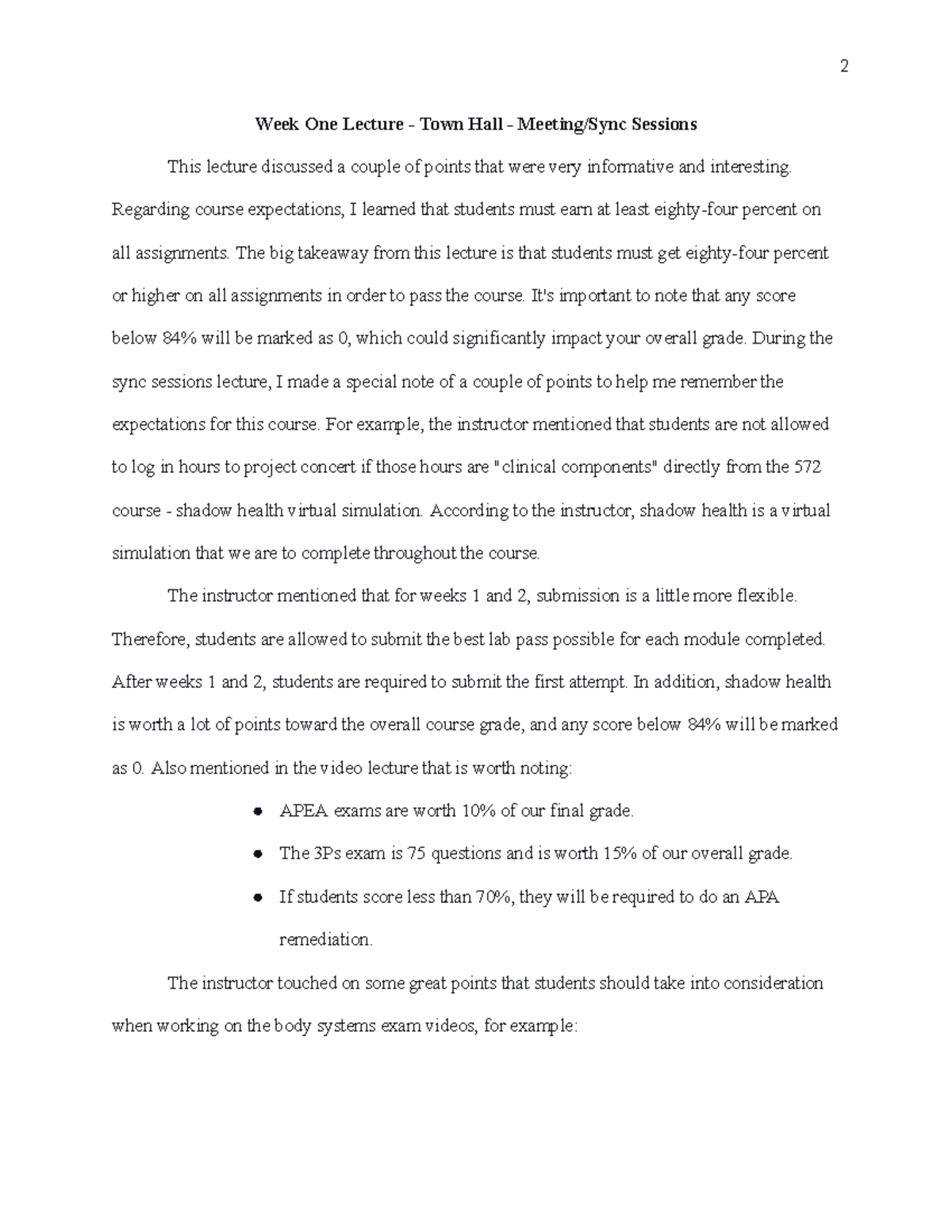 Week one lecture notes - 2 Week One Lecture - Town Hall - Meeting/Sync ...