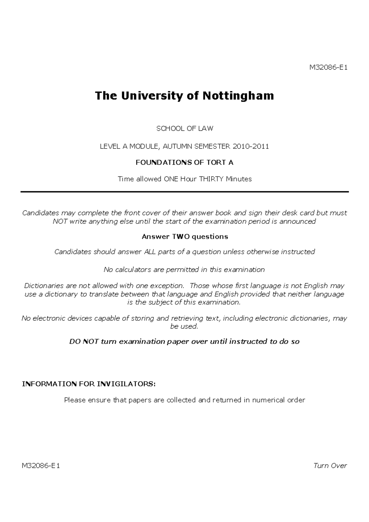Exam 2011, questions - M32086-E The University of Nottingham SCHOOL OF ...