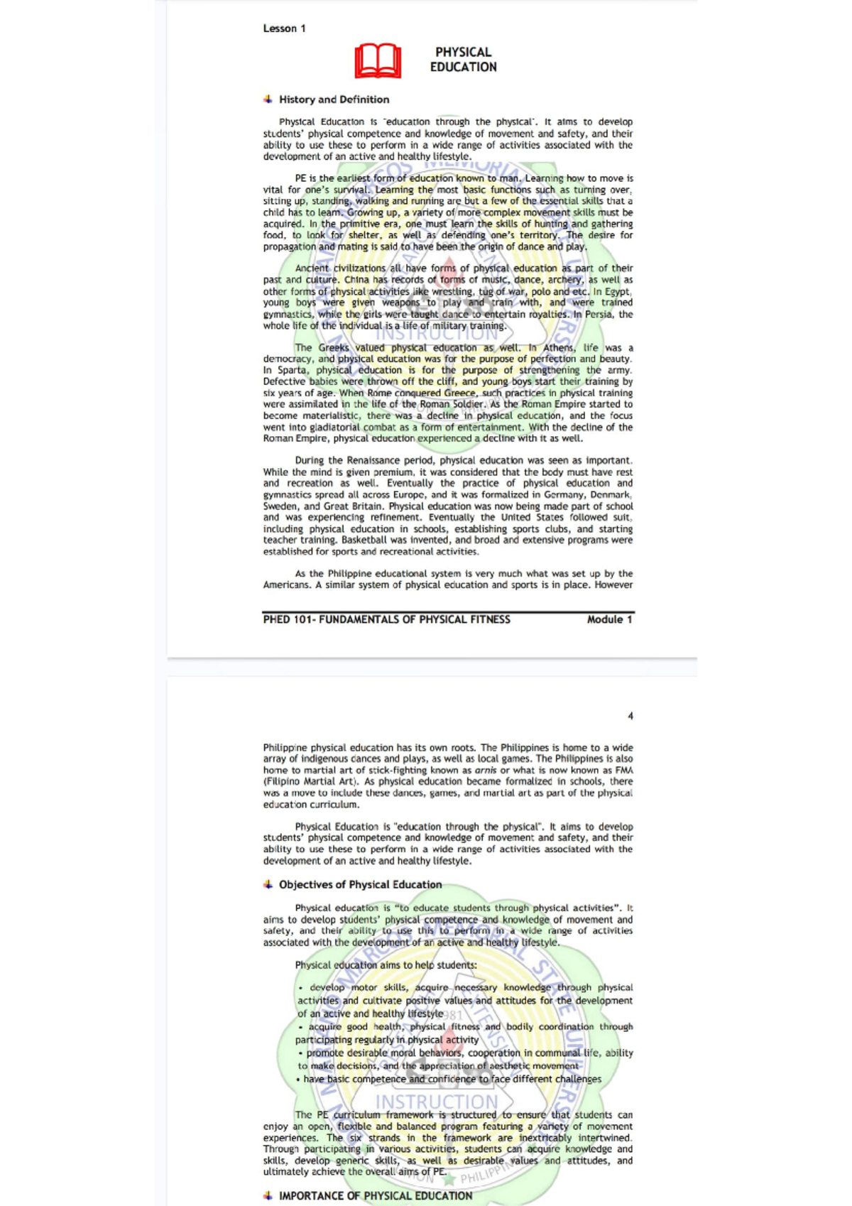 Phed lesson 1 - BSEd Basic English - Studocu