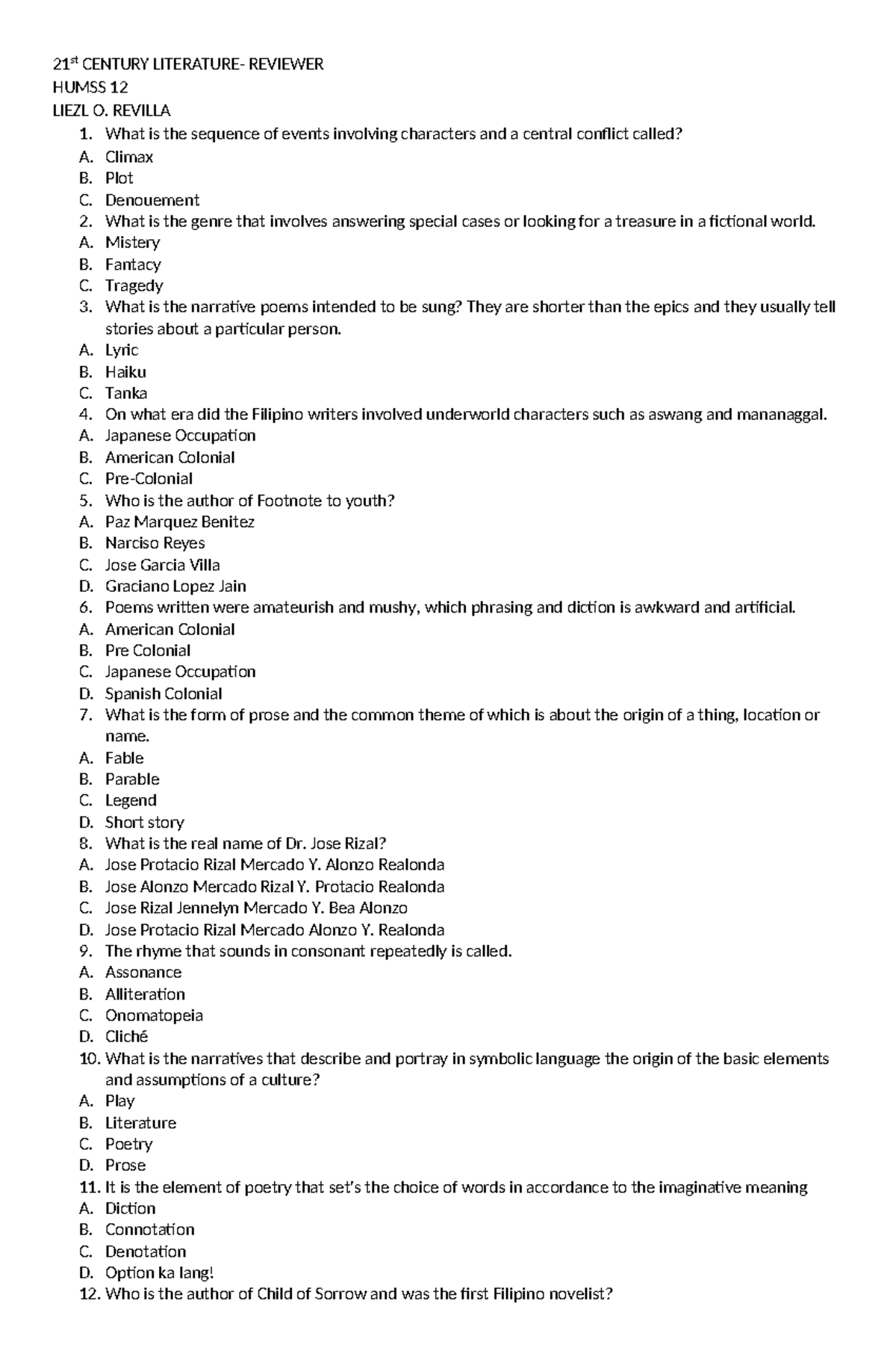 HISTORY 21ST CENTURY - 21 st CENTURY LITERATURE- REVIEWER HUMSS 12 ...