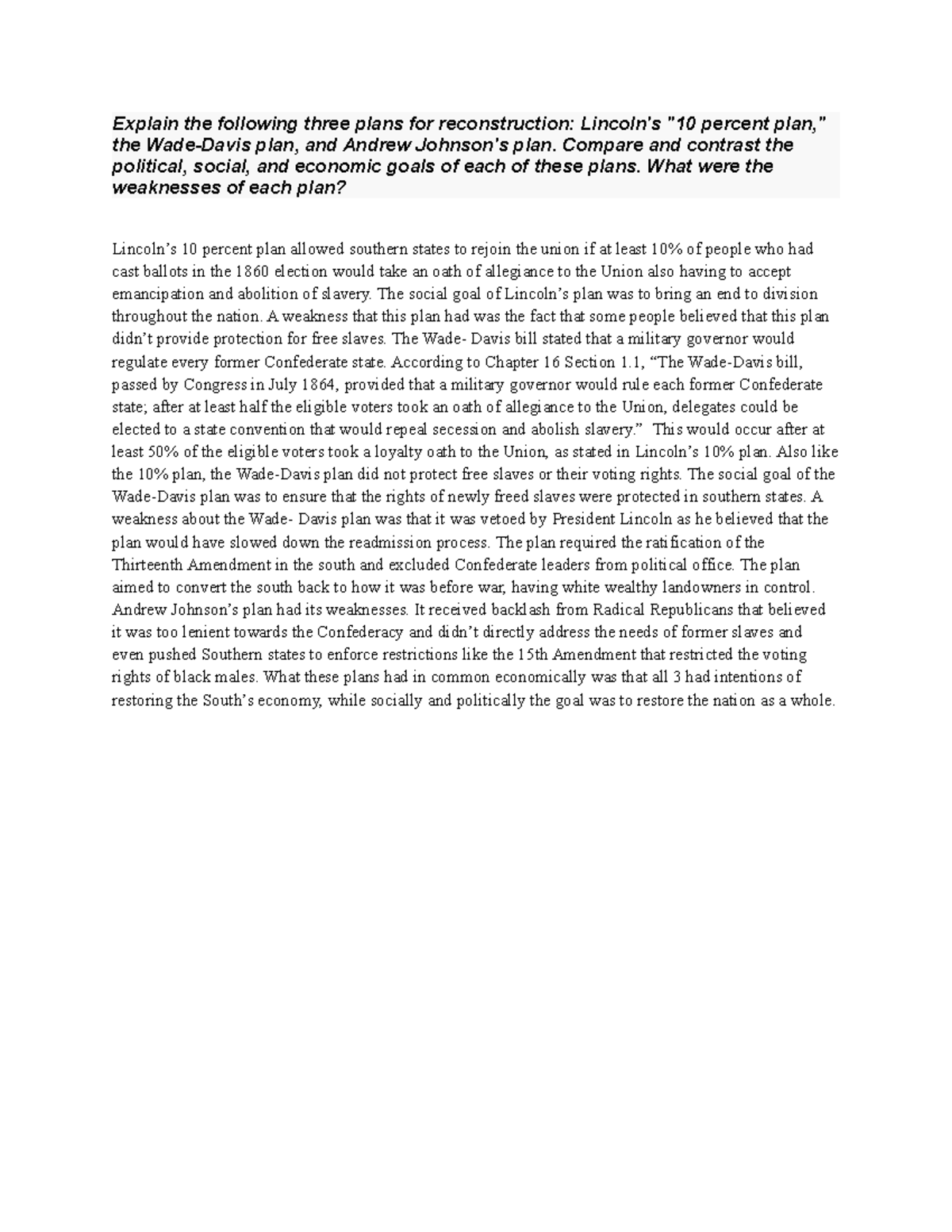 Chapter 16 Discussion post - Explain the following three plans for ...