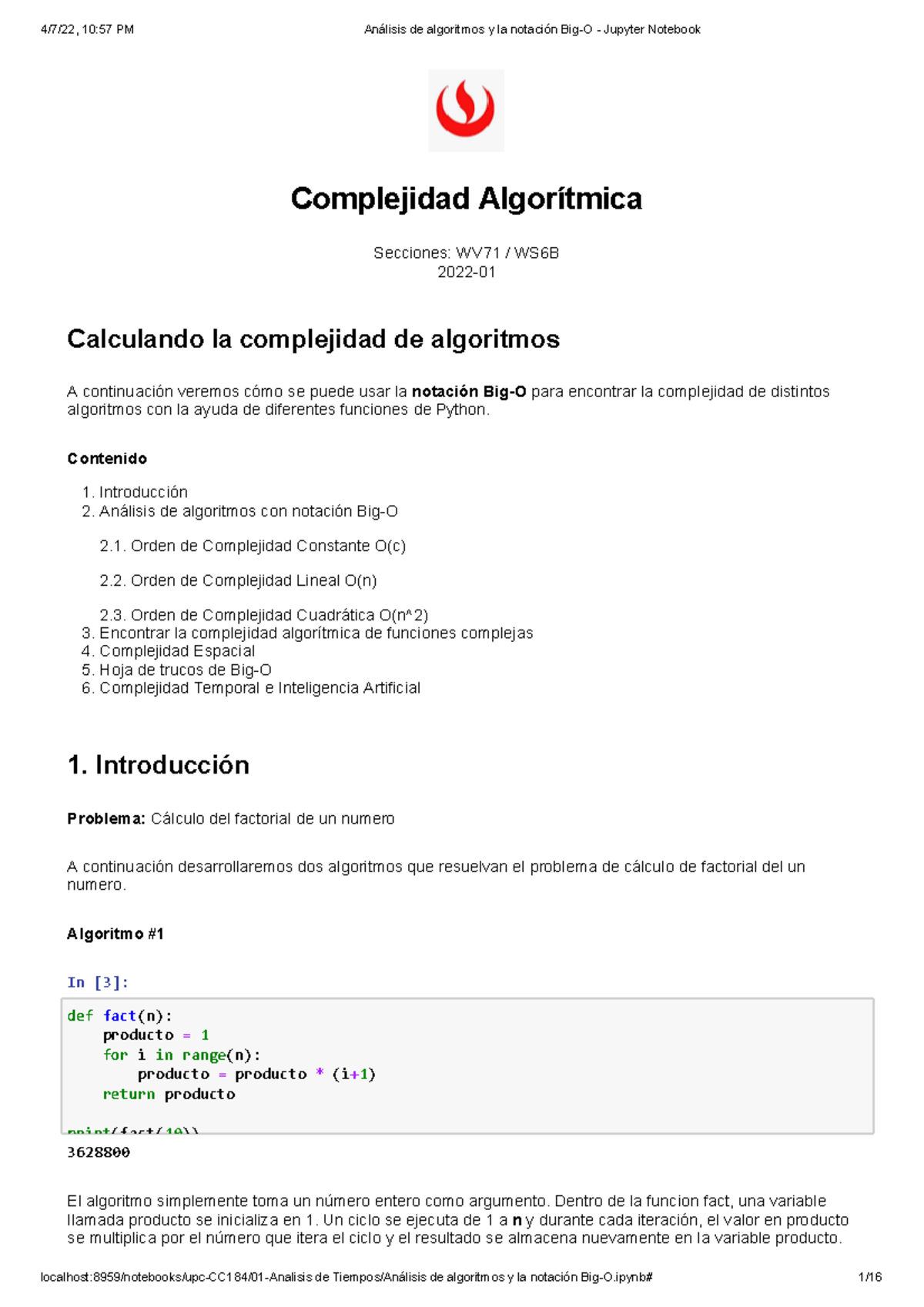 Análisis de algoritmos y la notación Big-O - Jupyter Notebook ...