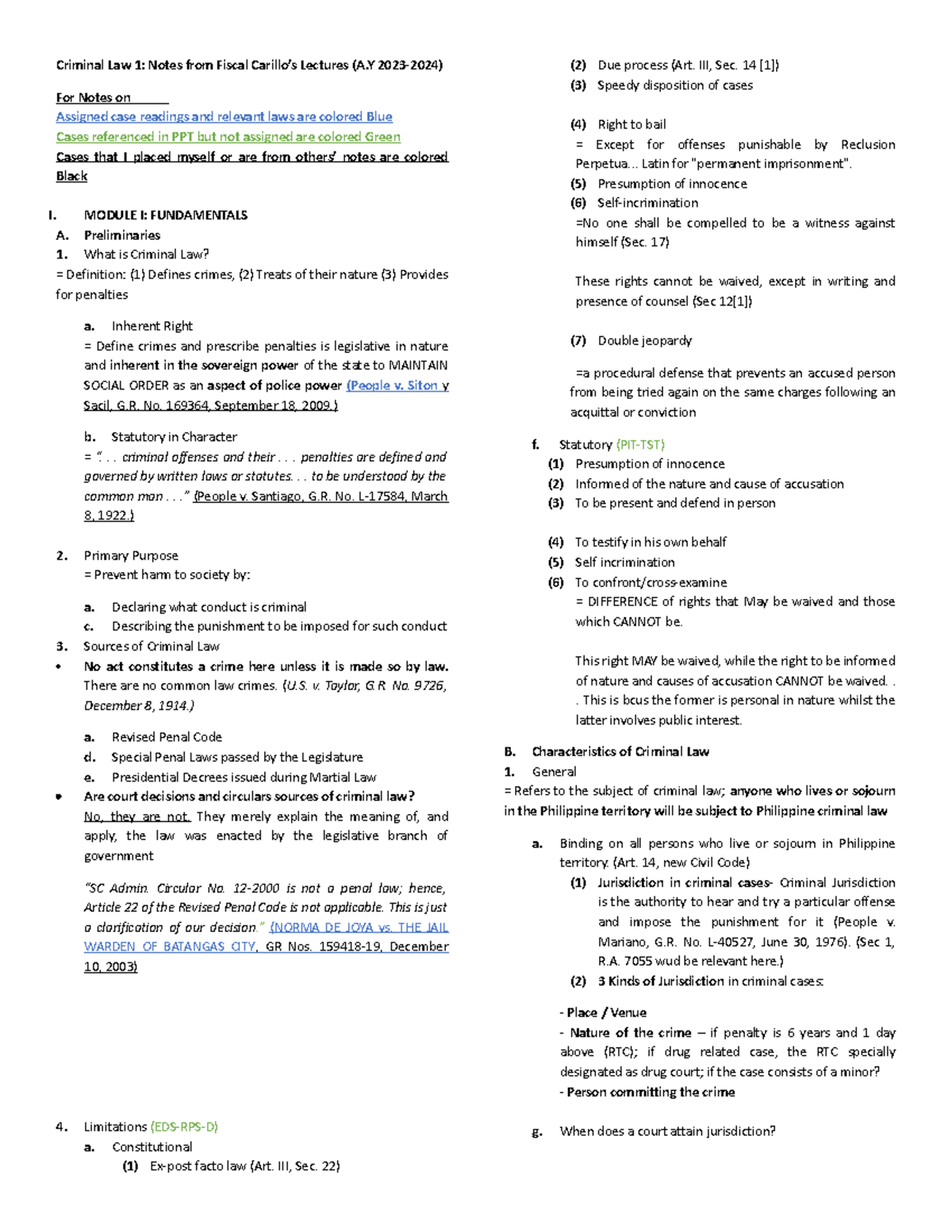 Crim 1- Bonghanoy- Notes Book 1-Art 1-11 - Criminal Law 1: Notes from ...