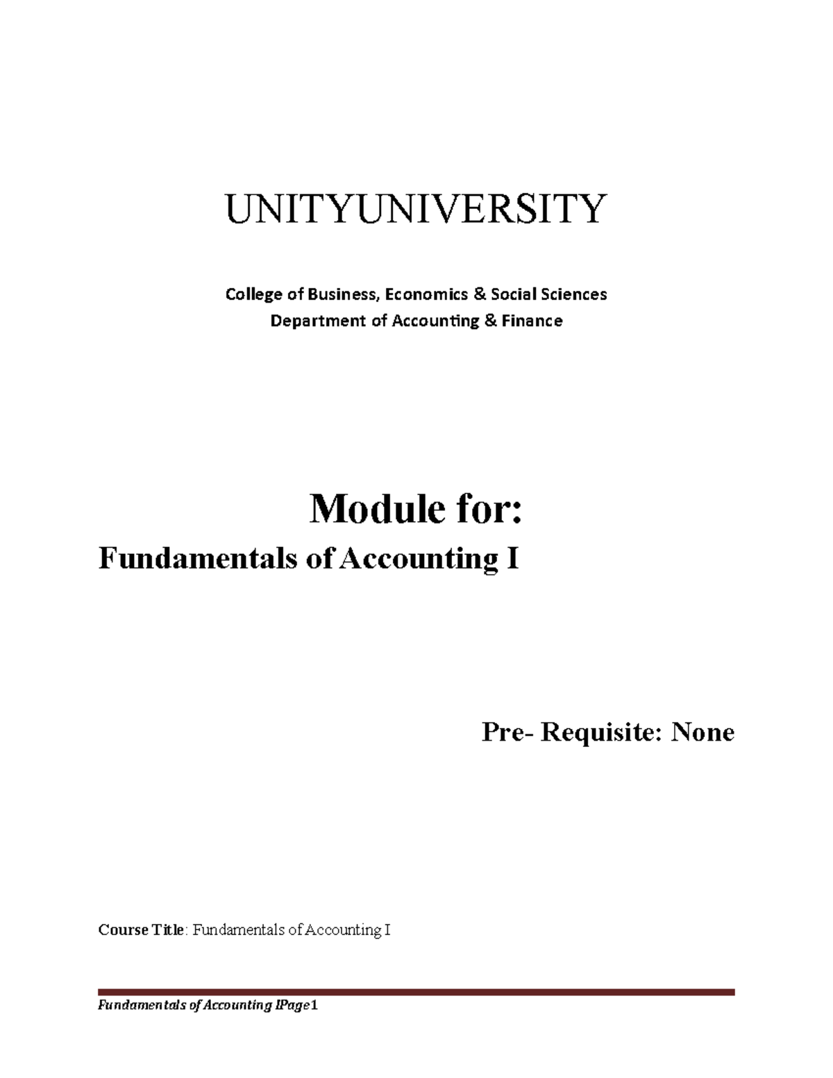 603662960 Fundamentals of Accounting I - UNITYUNIVERSITY College of ...