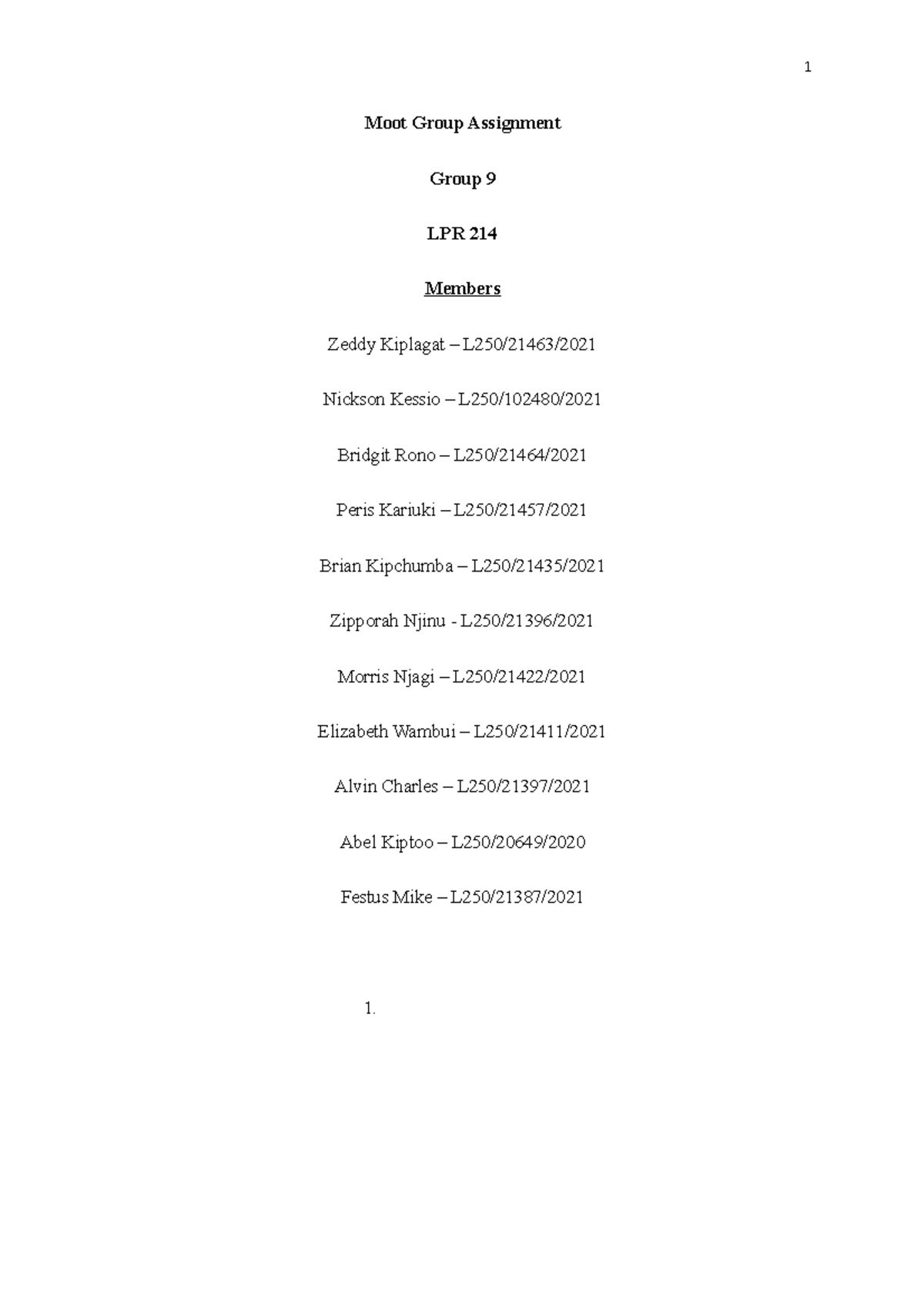Moot group assignment - Moot Group Assignment - Group - LPR - Zeddy Kiplagat – L250/21463 ...
