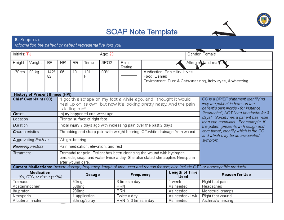 NR 509 Week 1 Tina Jones SOAP note - NR 509 - Chamberlain University ...