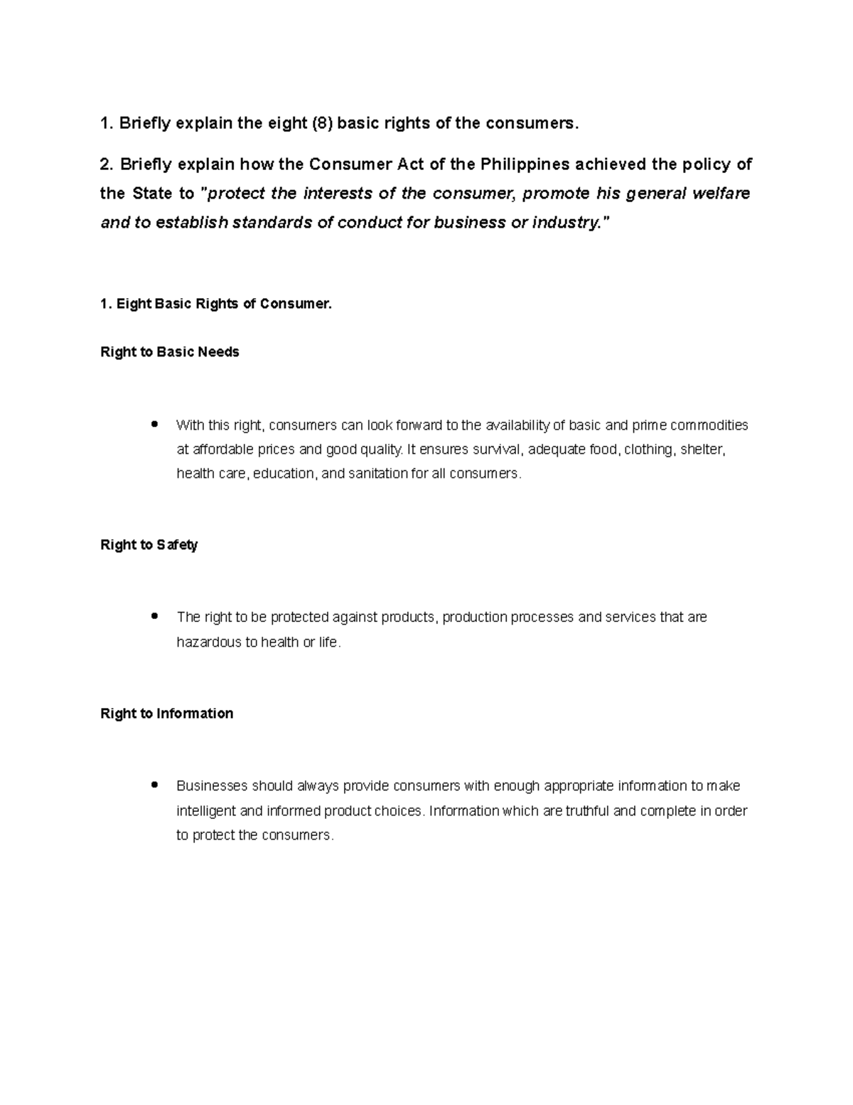 Assignment 1.2 The Consumer Act of the Philippines - Regulatory ...