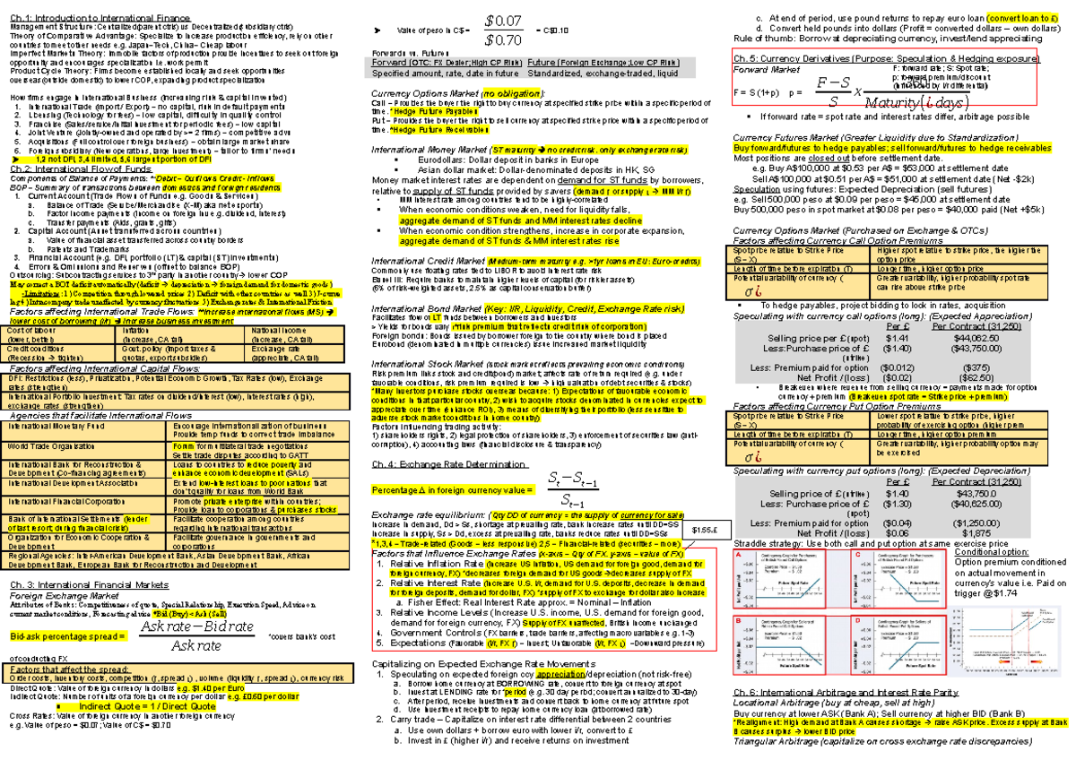 IF Cheat Sheet - Ch: Introduction to International Finance Management ...