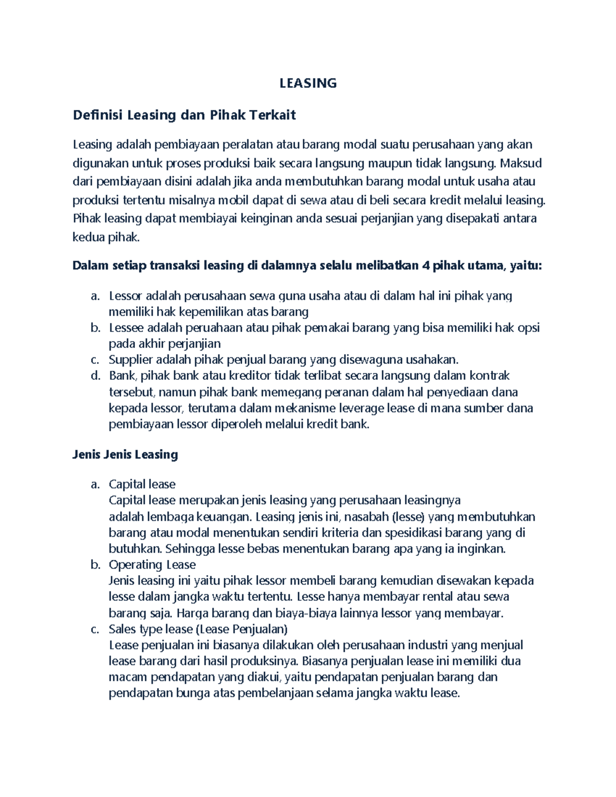 Leasing - Maksud dari pembiayaan disini adalah jika anda membutuhkan ...