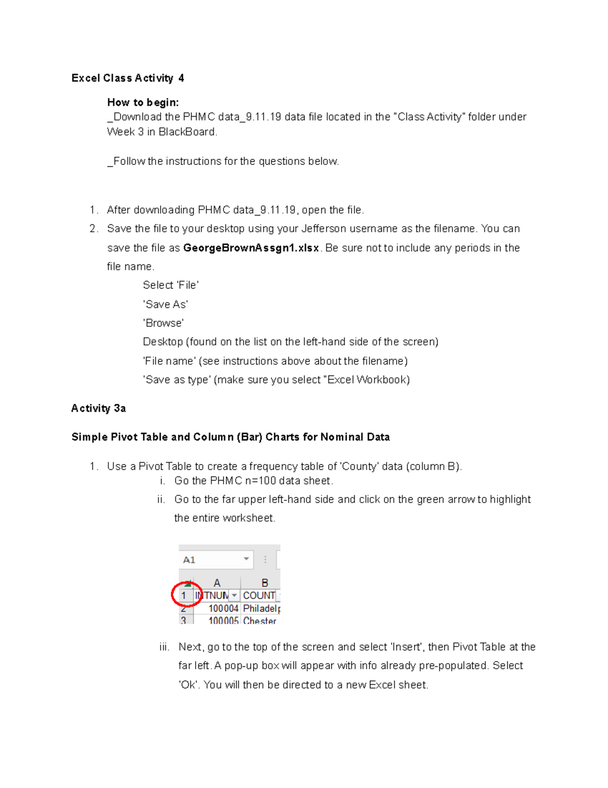 In-class activity 4 - Applied Statistics Homework - Excel Class Activity 4 How to begin ...
