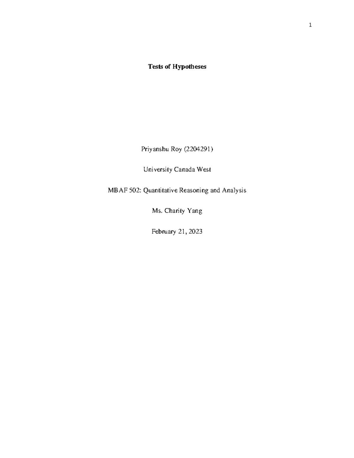 Week 6 Quantitative Analysis Assignment - MBAF 504 - UCW - Studocu