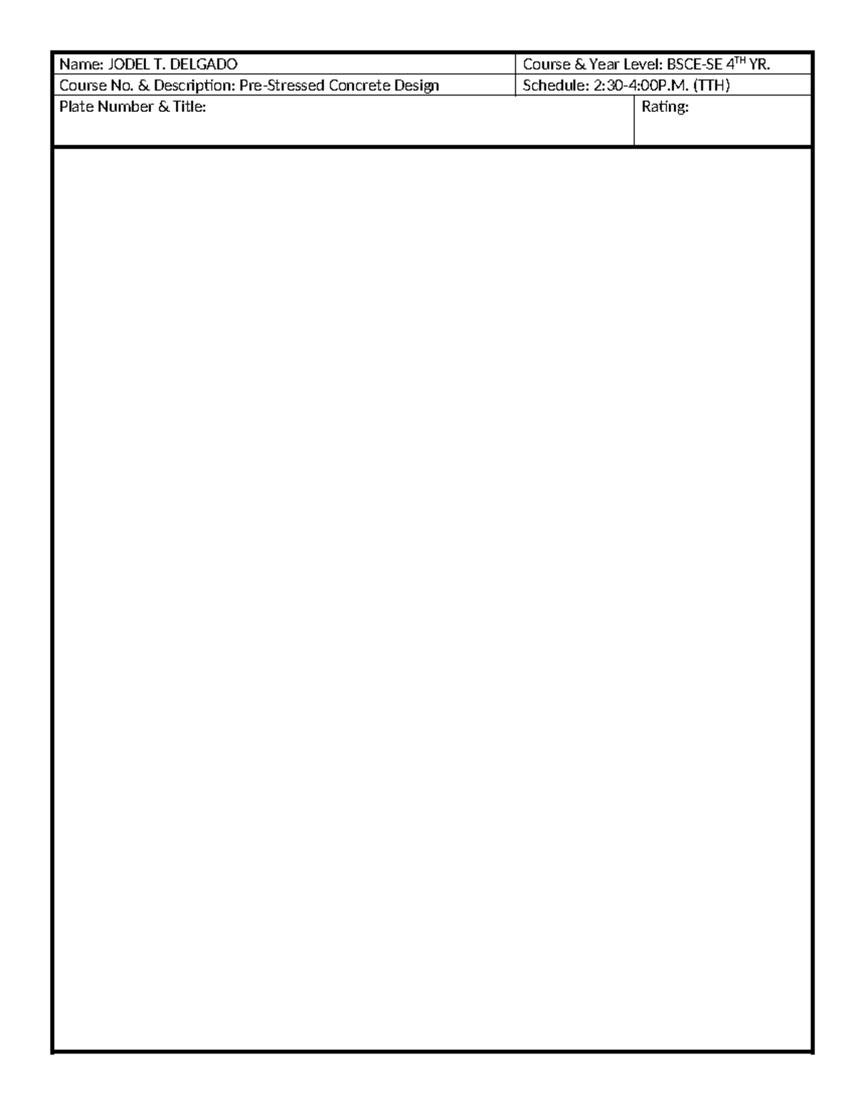 PCD- Plate- Format - study well - Engineering Calculus 1 - Name: JODEL ...