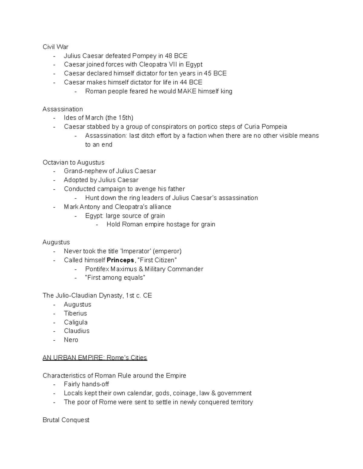 His 004a: lecture notes 4 - Civil War - Julius Caesar defeated Pompey ...