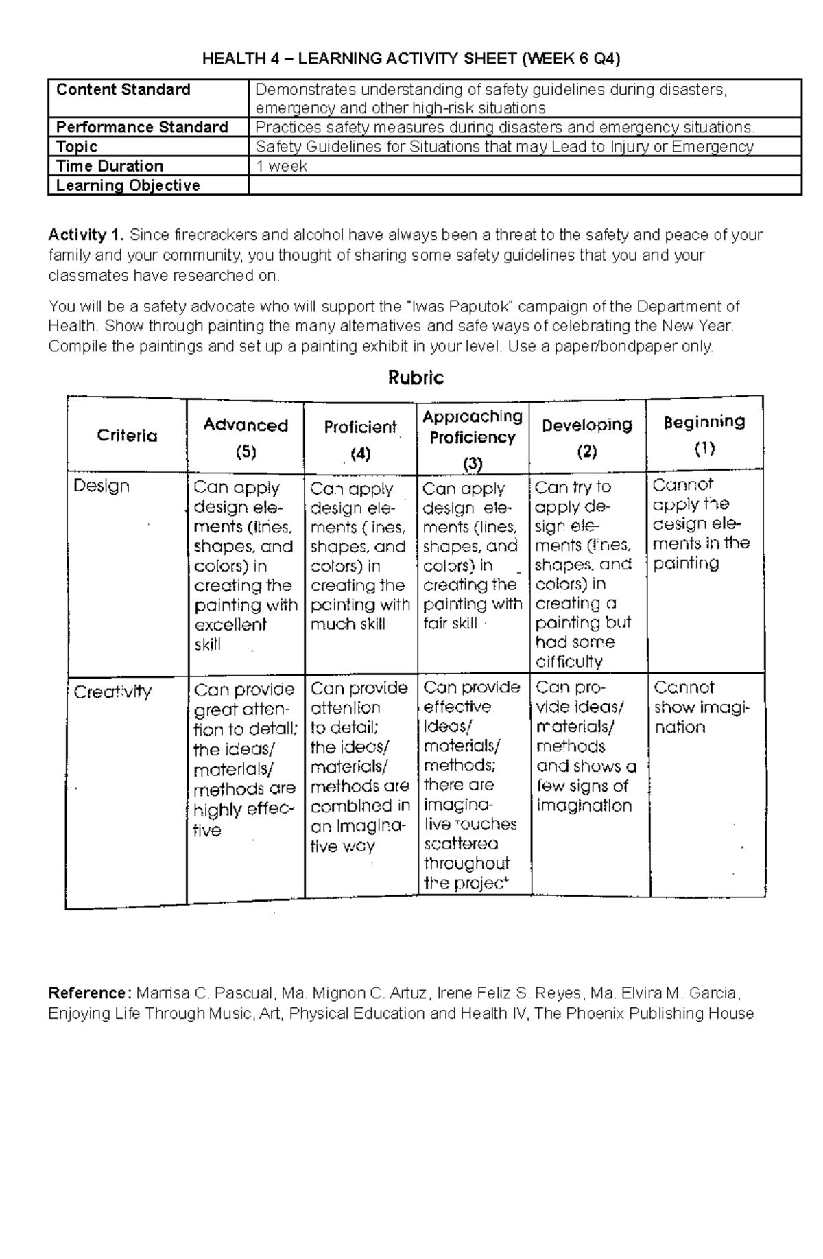 Health - module - HEALTH 4 – LEARNING ACTIVITY SHEET (WEEK 6 Q4 ...