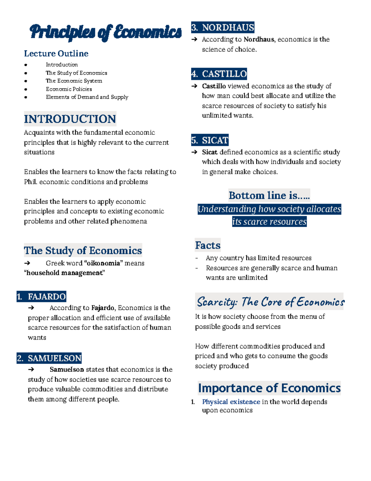 Managerial Economics Acctg 133 Aesthetic Notes - Principle of Economic ...