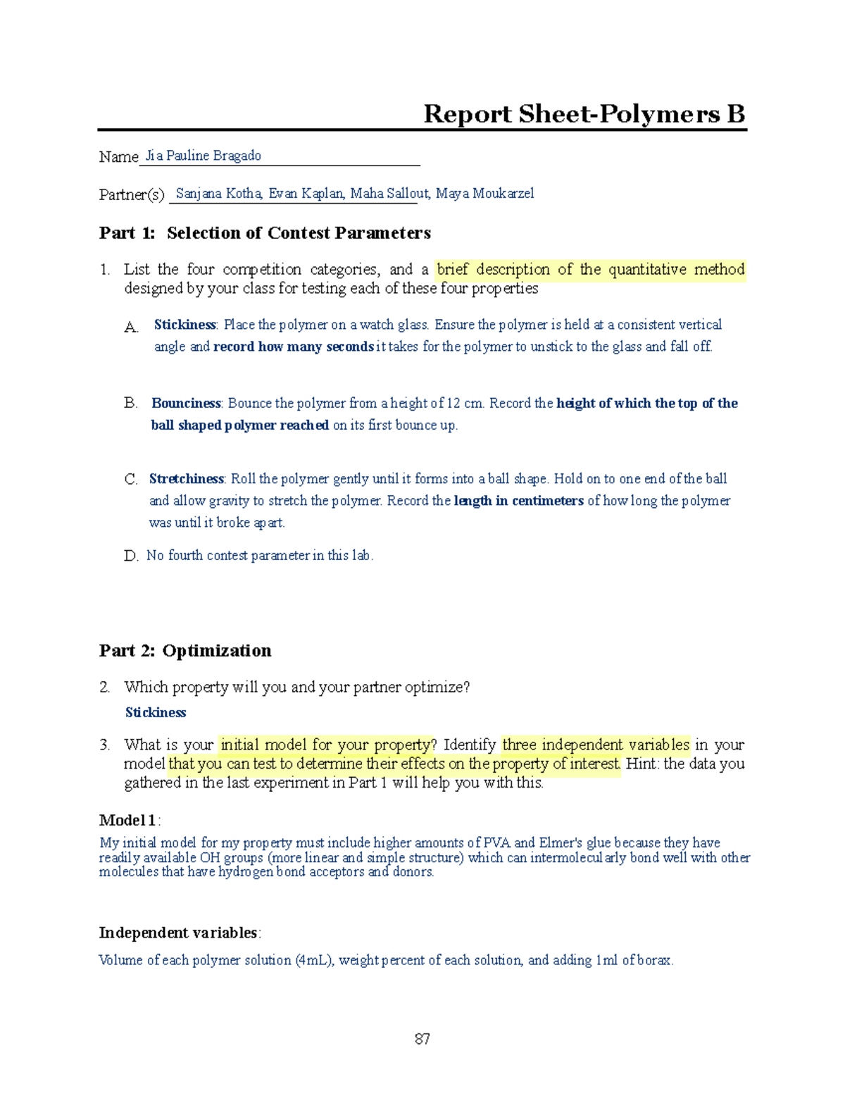1AL FA20 Exp 04 Polymers B-toy Report Sheet - Report Sheet-Polymers B ...