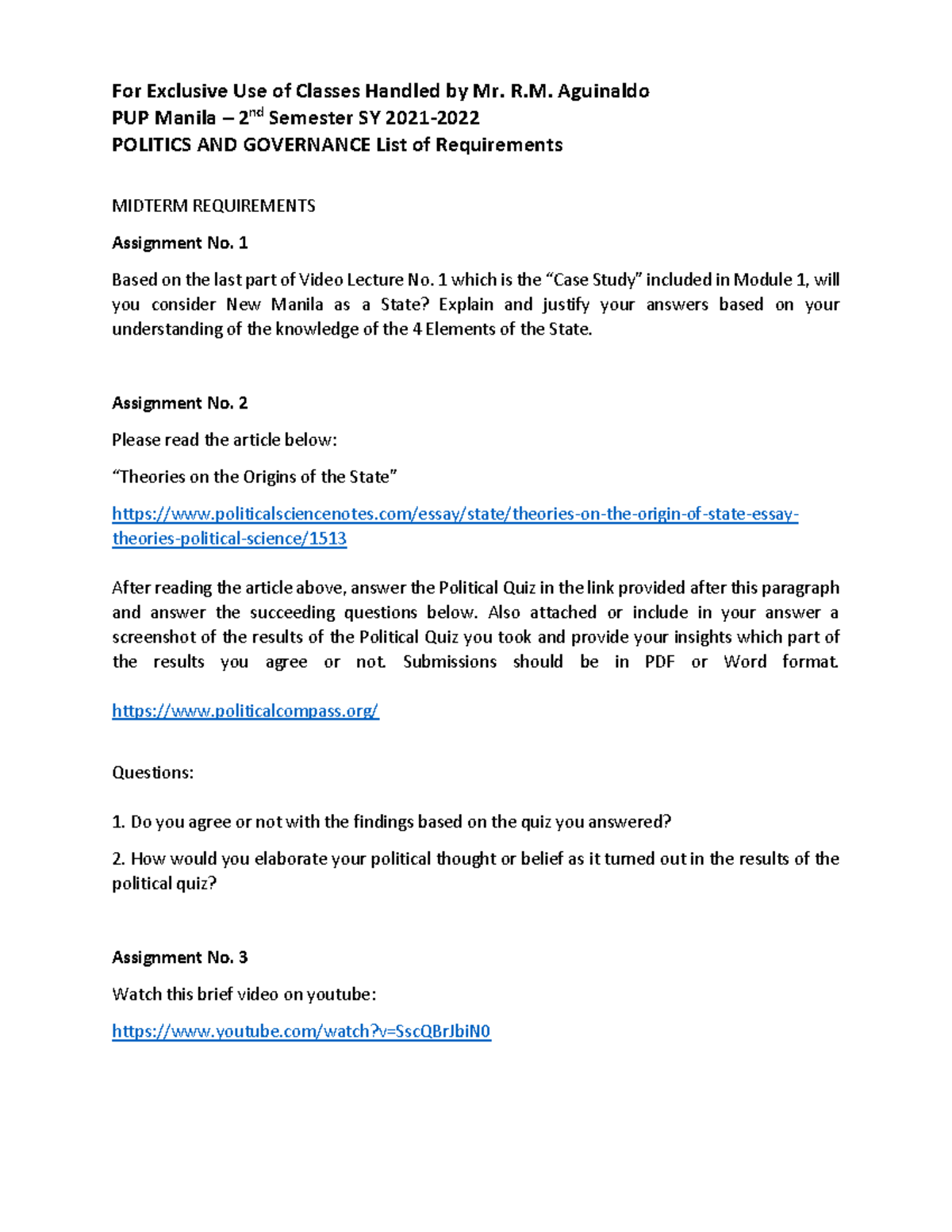 PUP Poligov Requirements Updated - For Exclusive Use of Classes Handled ...