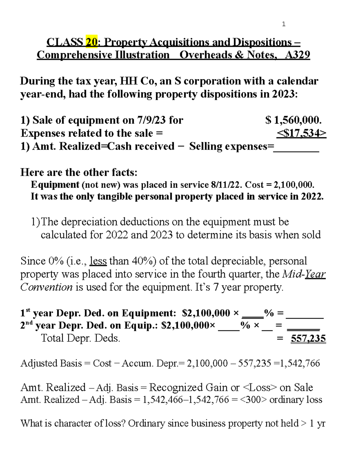 Class 20 Prop Disps Compr Problem hand out to Students 2023 - CLASS 20 ...
