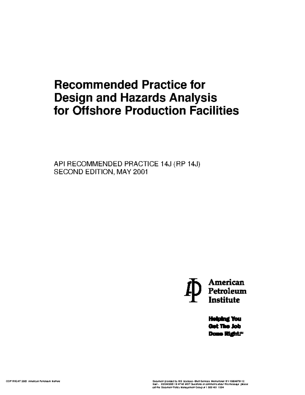 API 14J Design and Hazan for offshore production facilities ...