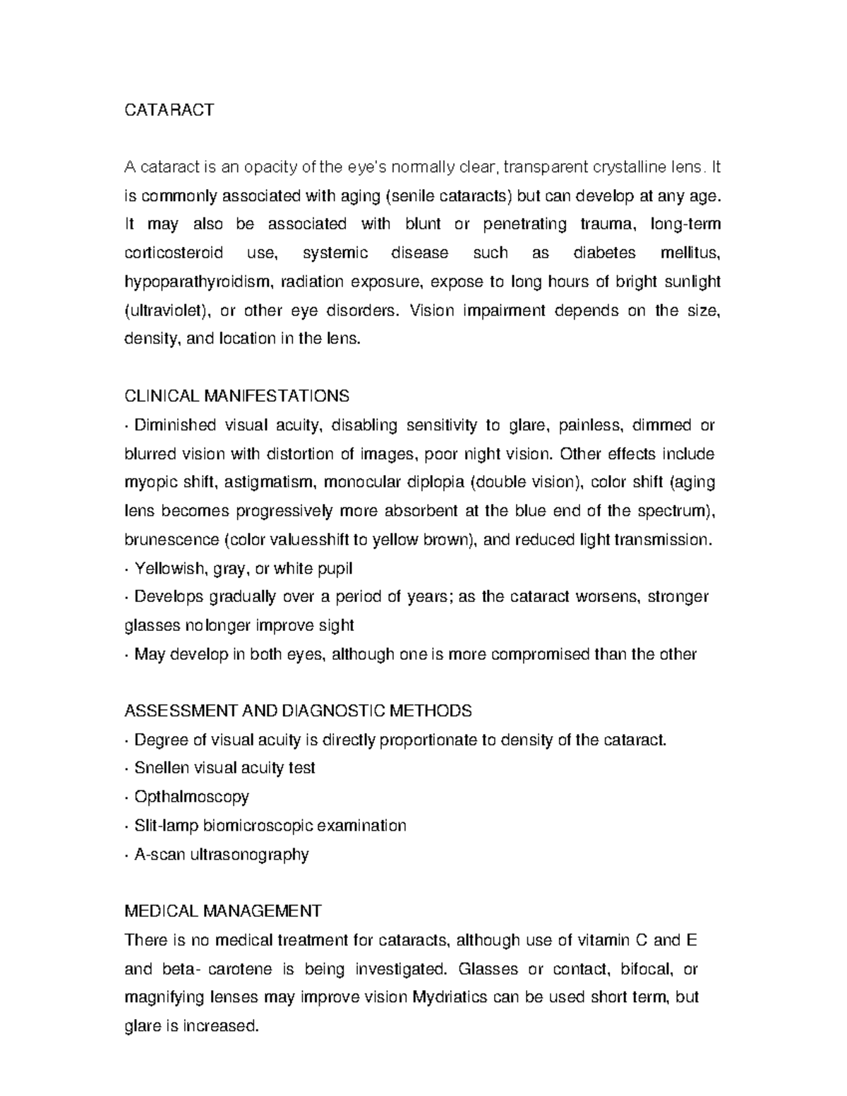 Cataract and its Interventions - CATARACT A cataract is an opacity of ...