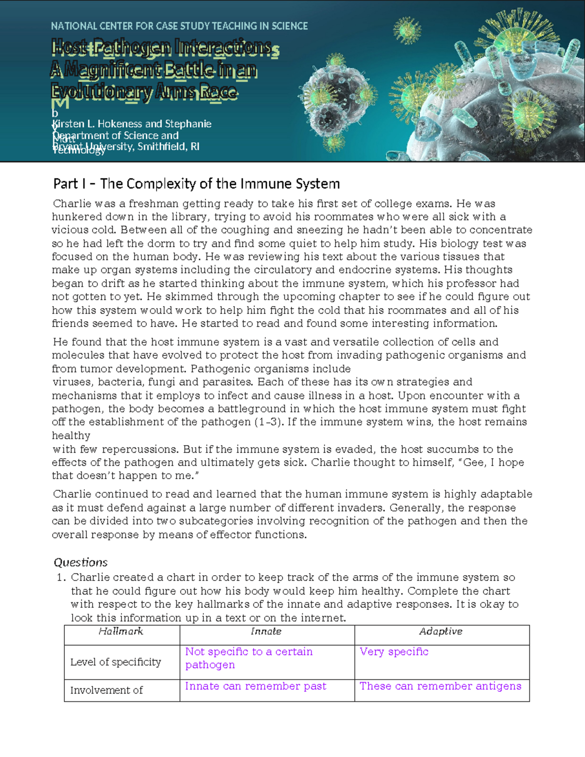 Immune System Case Study Anatomy - Charlie was a freshman getting ready ...