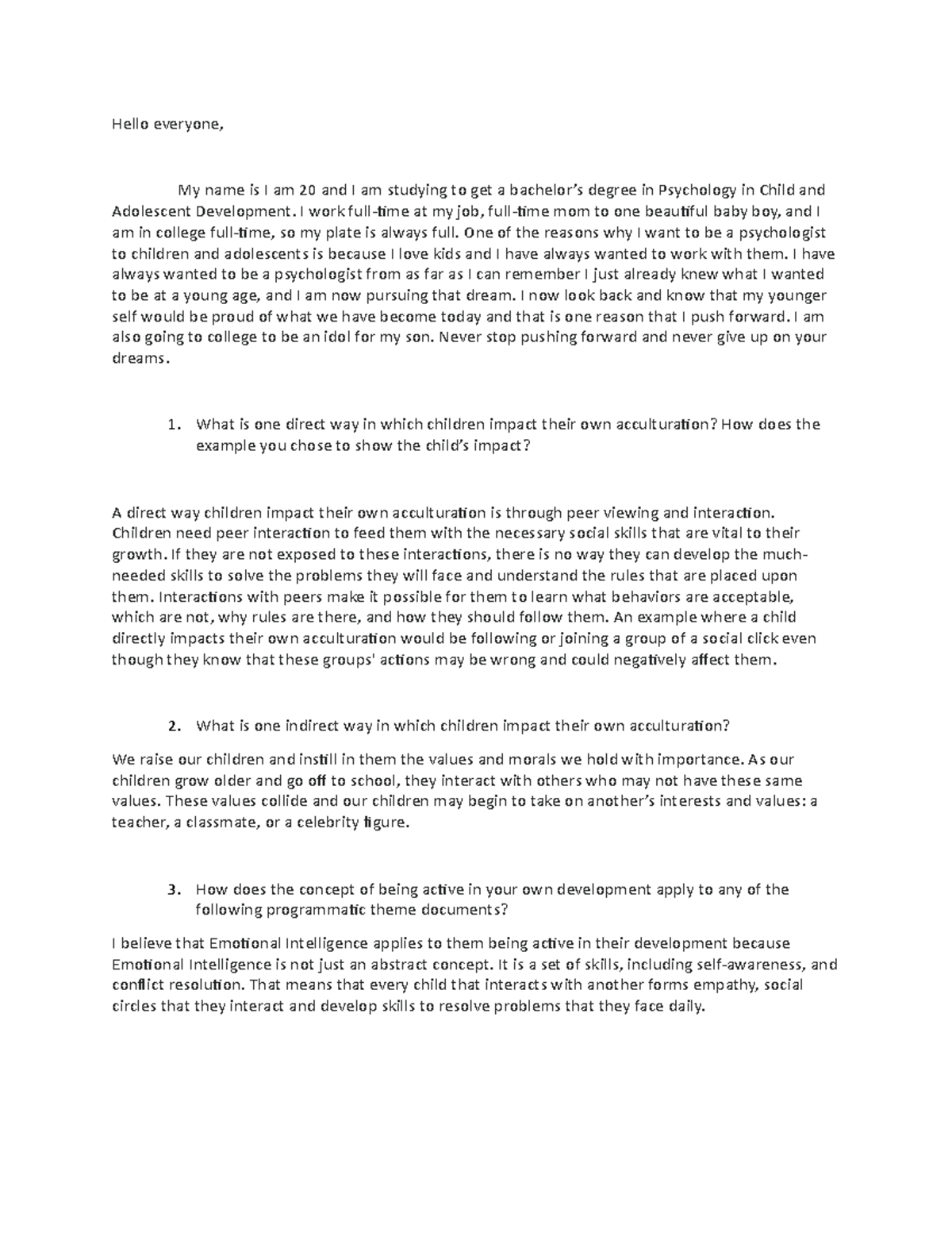 1-1 Discussion Being Active in Your Development - Hello everyone, My ...