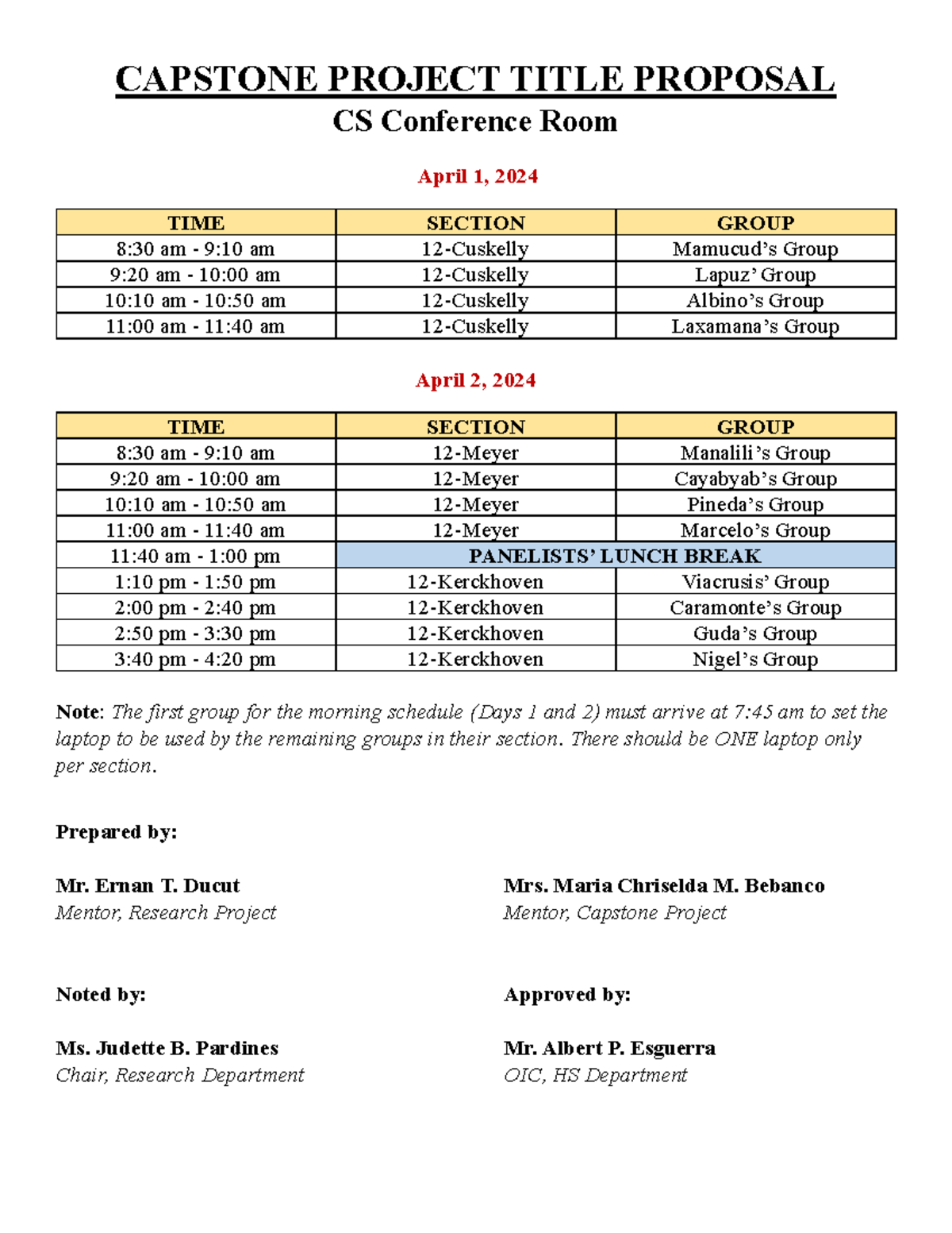 Capstone Project Title Proposal Final Schedule - CAPSTONE PROJECT TITLE ...