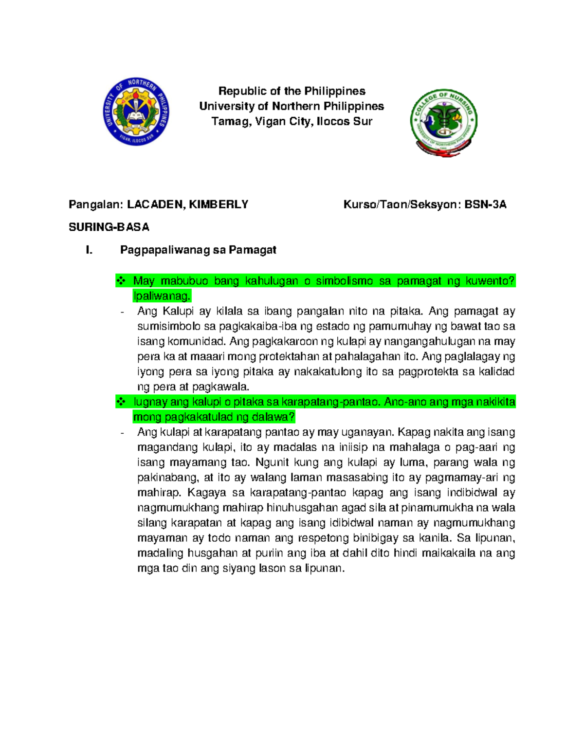 Pagsusuri ng akda - Ang Kulapi - Republic of the Philippines University ...