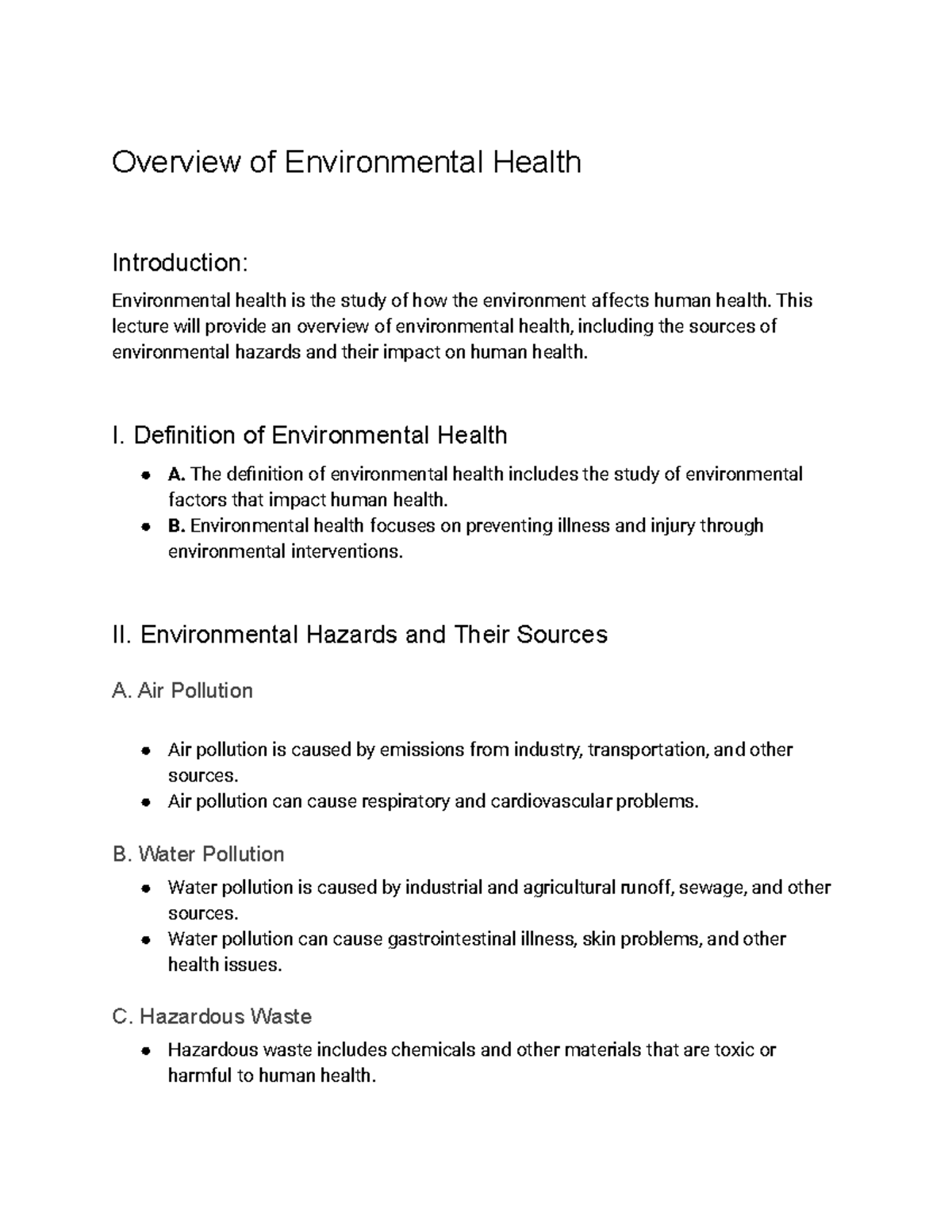 Personal and Community Health (HLE-1150) Lecture 22 - Overview of ...