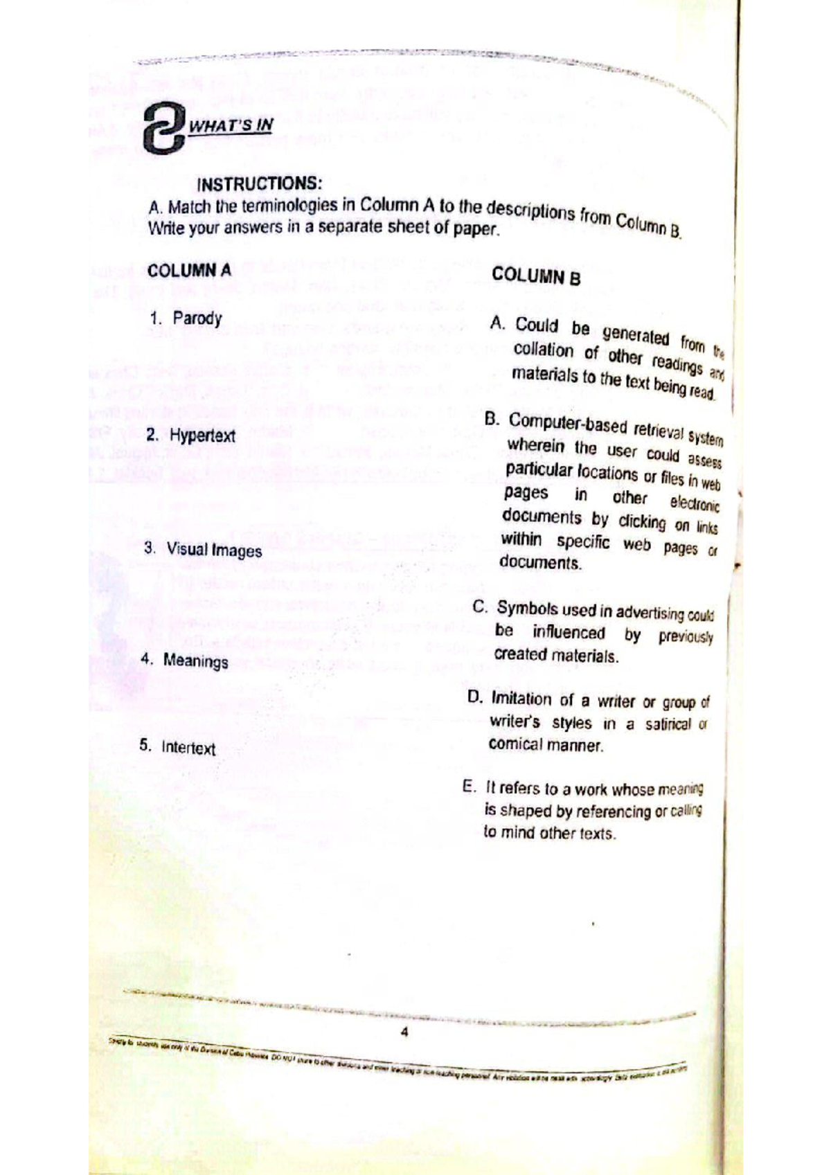 Day 1 Whats In Activity A B - TLE 10 Wellness and Massage - Studocu