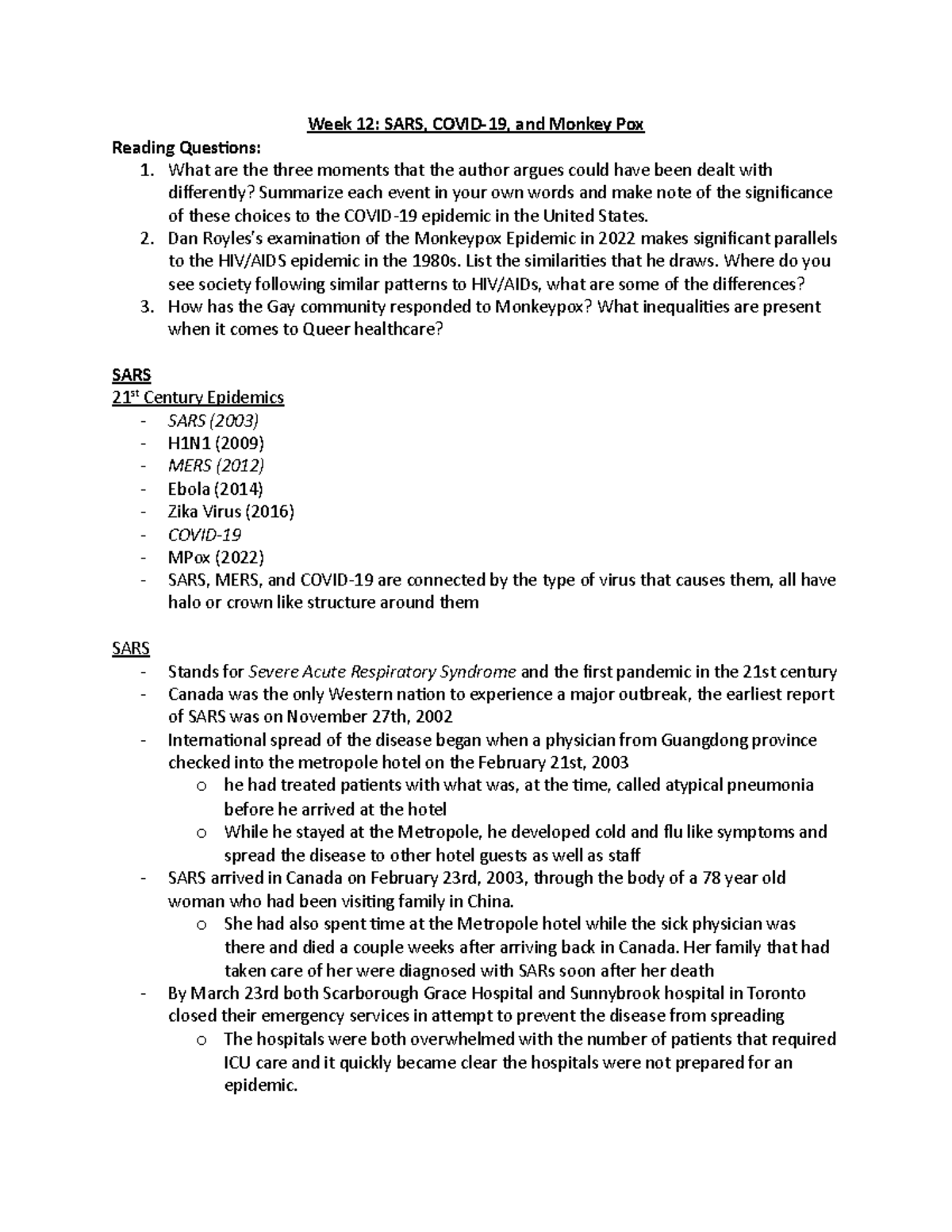 2195 W12 SARS, Covid-19, and MPox - Week 12: SARS, COVID-19, and Monkey ...