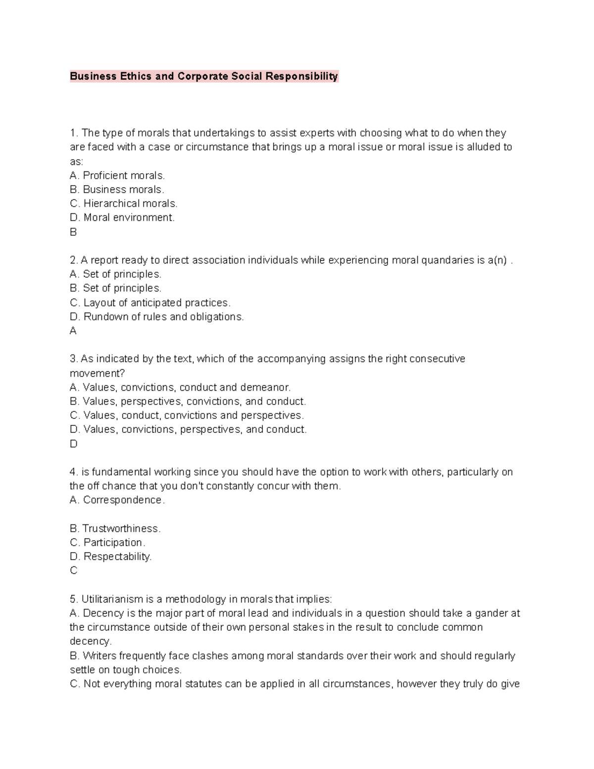 Unit 2 Business Ethics and Corporate Social Responsibility - Business ...