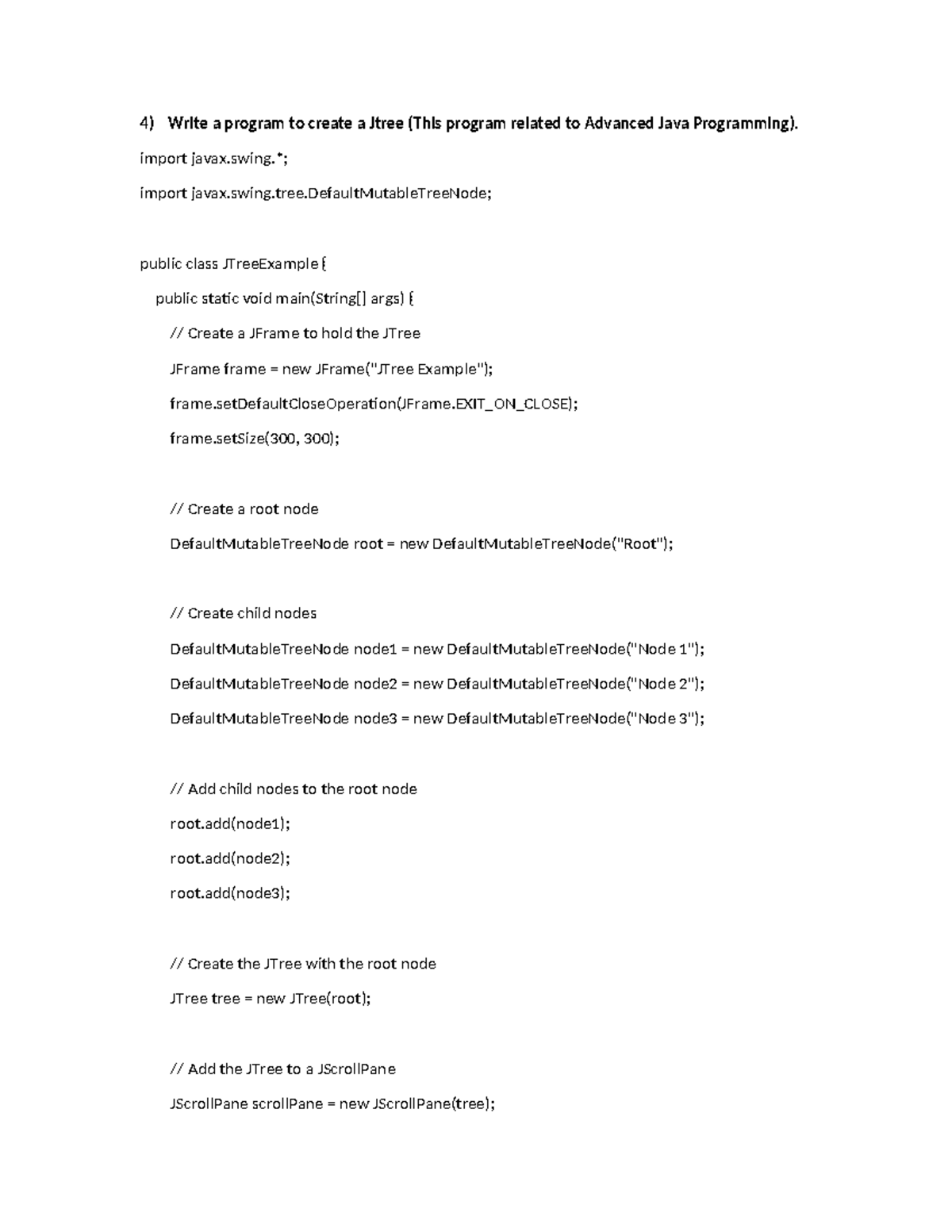 AJP - Shortcut - Write a program to create a Jtree (This program related to Advanced Java - Studocu
