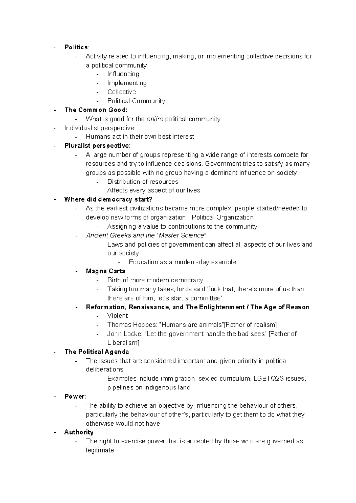 Political Studies - Introduction to Politics - Activity related to ...