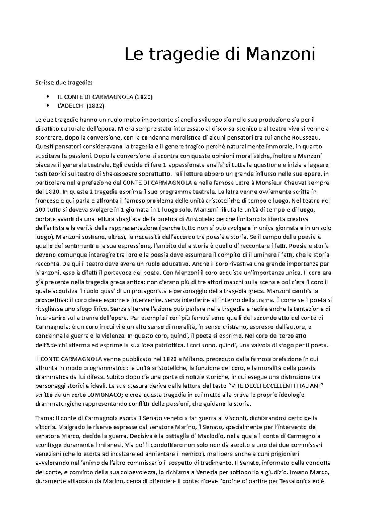 Le tragedie di Manzoni - .... - Le tragedie di Manzoni Scrisse due ...